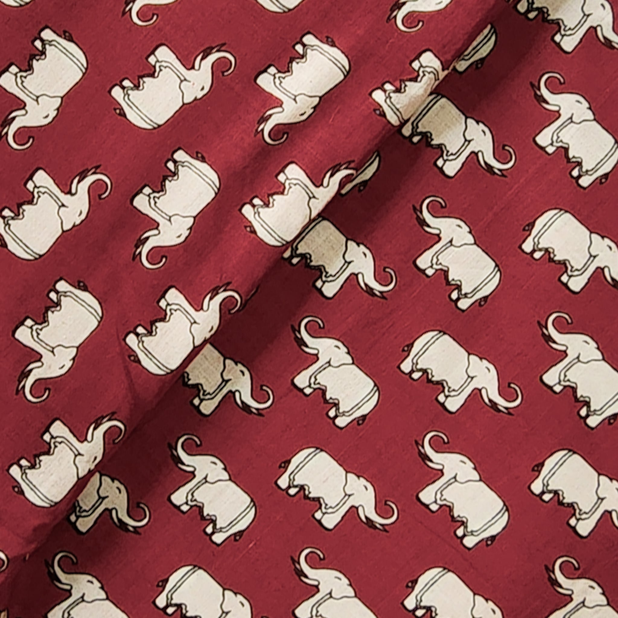 Pure Cotton Maroon With Elephants Screen Print Fabric – Sanskruti