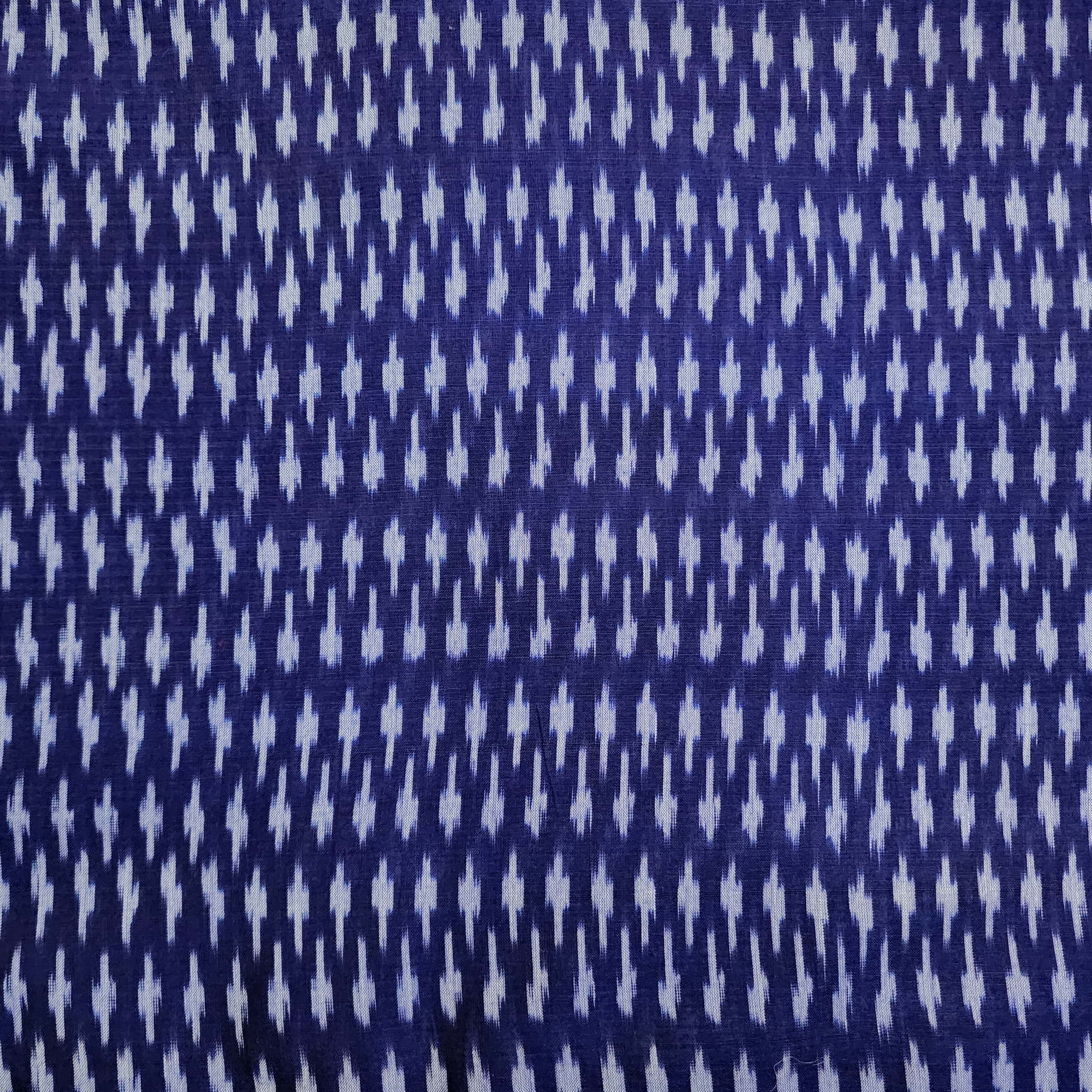 Pure Cotton Mercerised Deep Blue With Cream Small Plus Motif Woven Fab ...