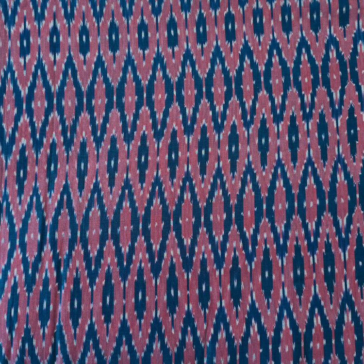 Pure Mercerised Ikkat Blue With Pink Weaves Woven Fabric – Sanskruti