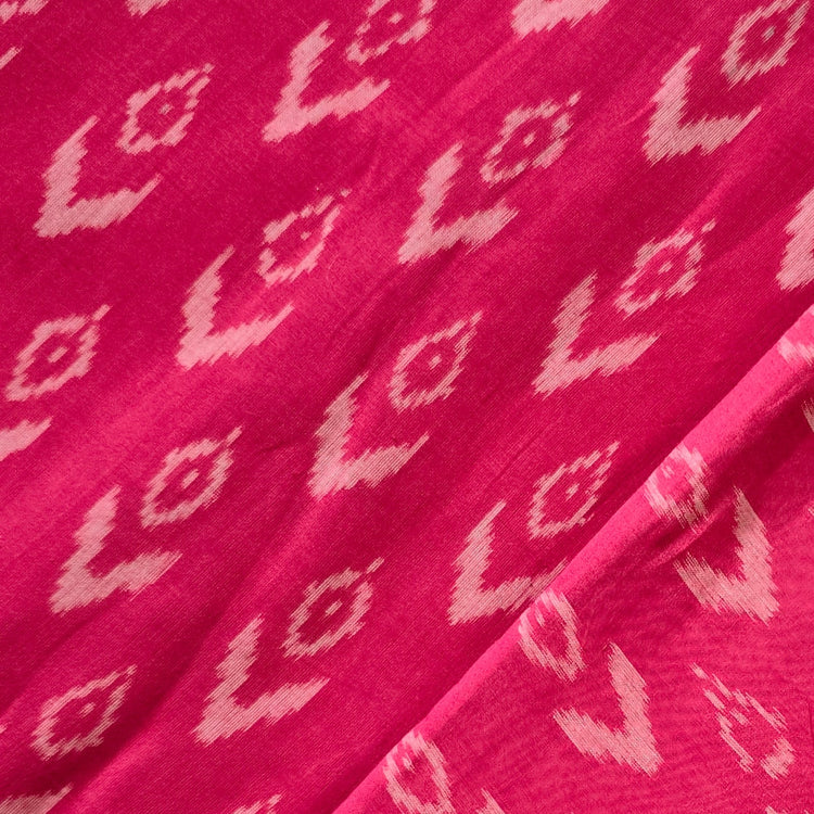 Pure Cotton Mercerised Ikkat Pink With Cream Plant Motif Weaves Woven ...