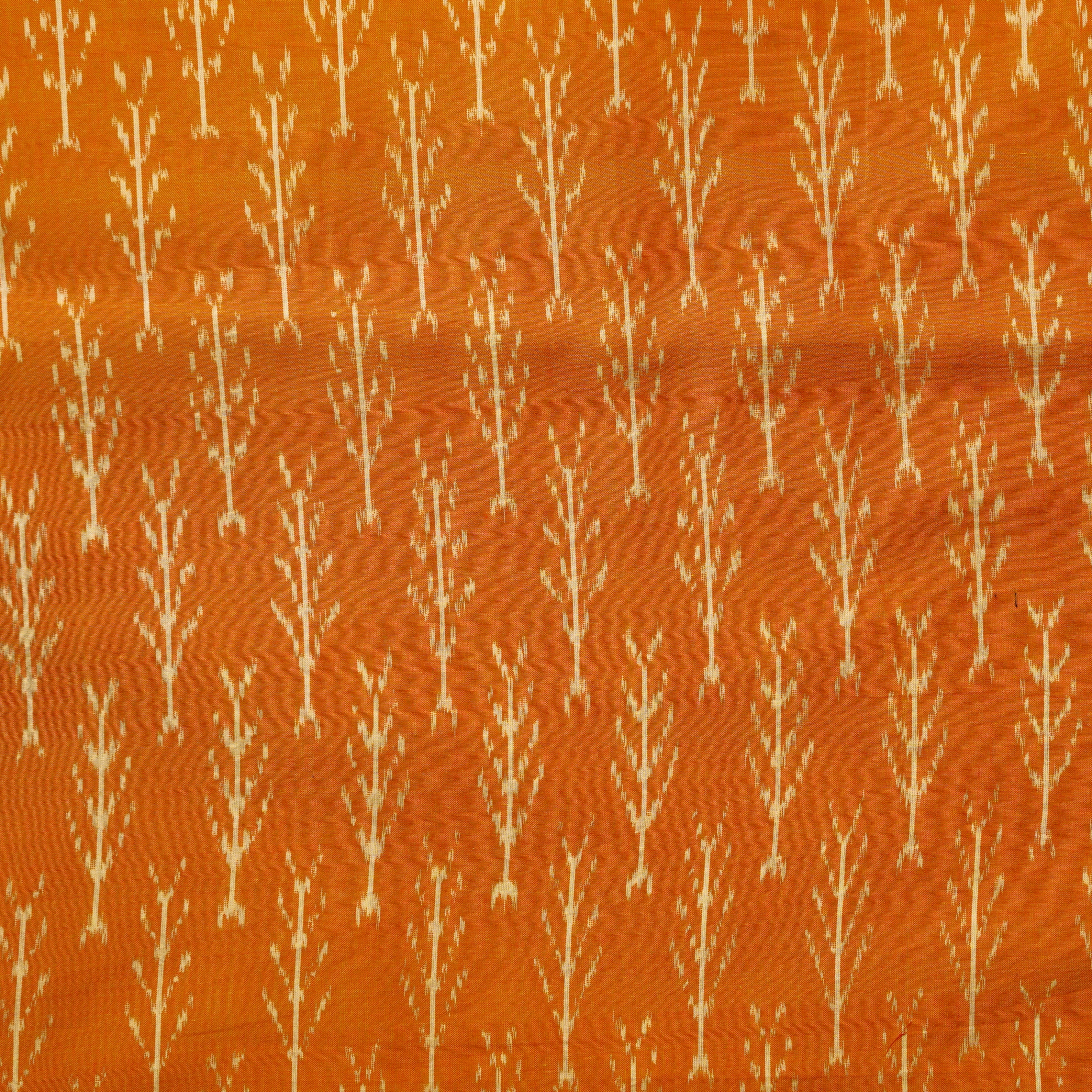 Pure Cotton Mercerised Ikkat Sunset Orange With Intricate Plant Motifs ...