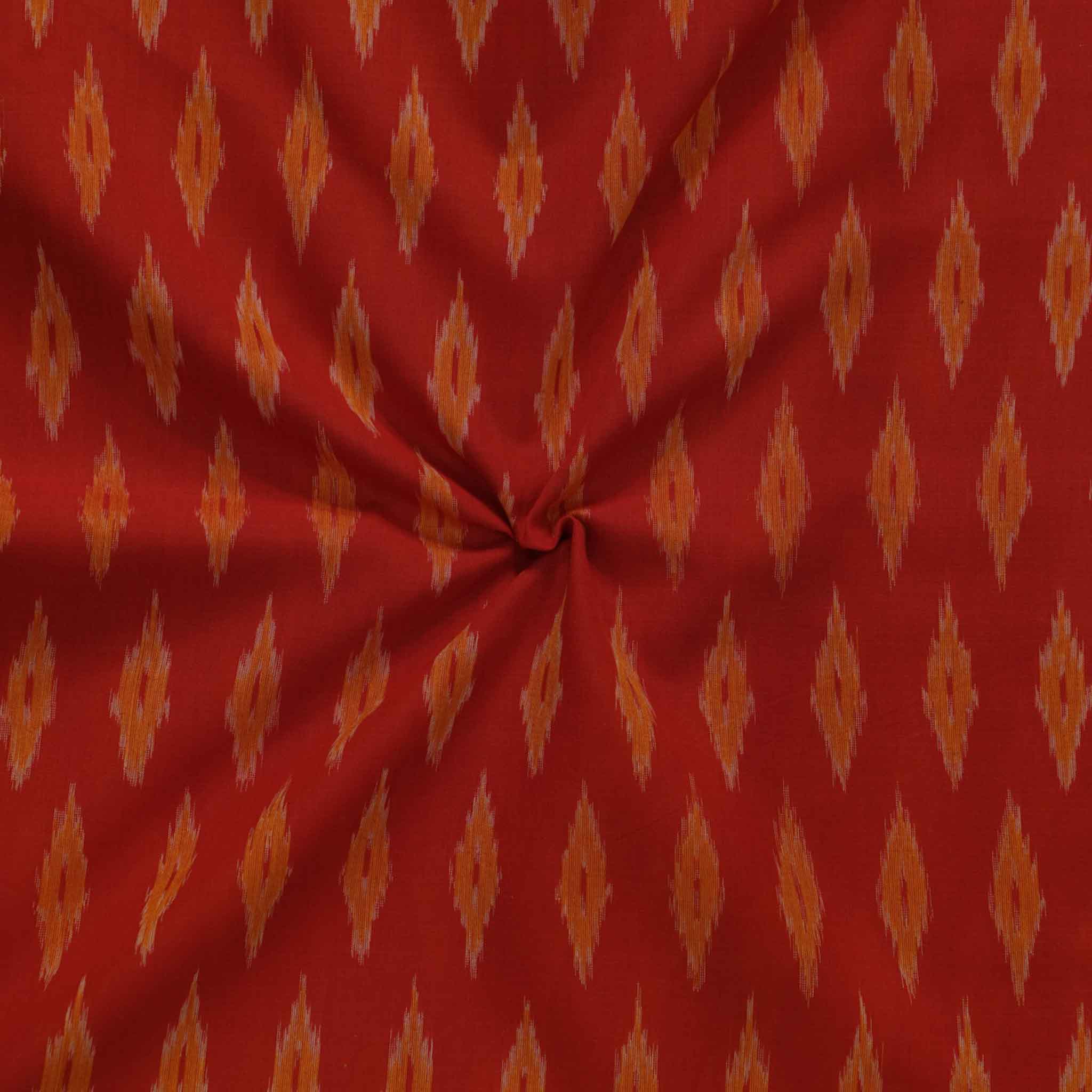 ( Pre-Cut 0.85 Meter )Pure Cotton Mercerised Red Ikkat With Mustard We ...