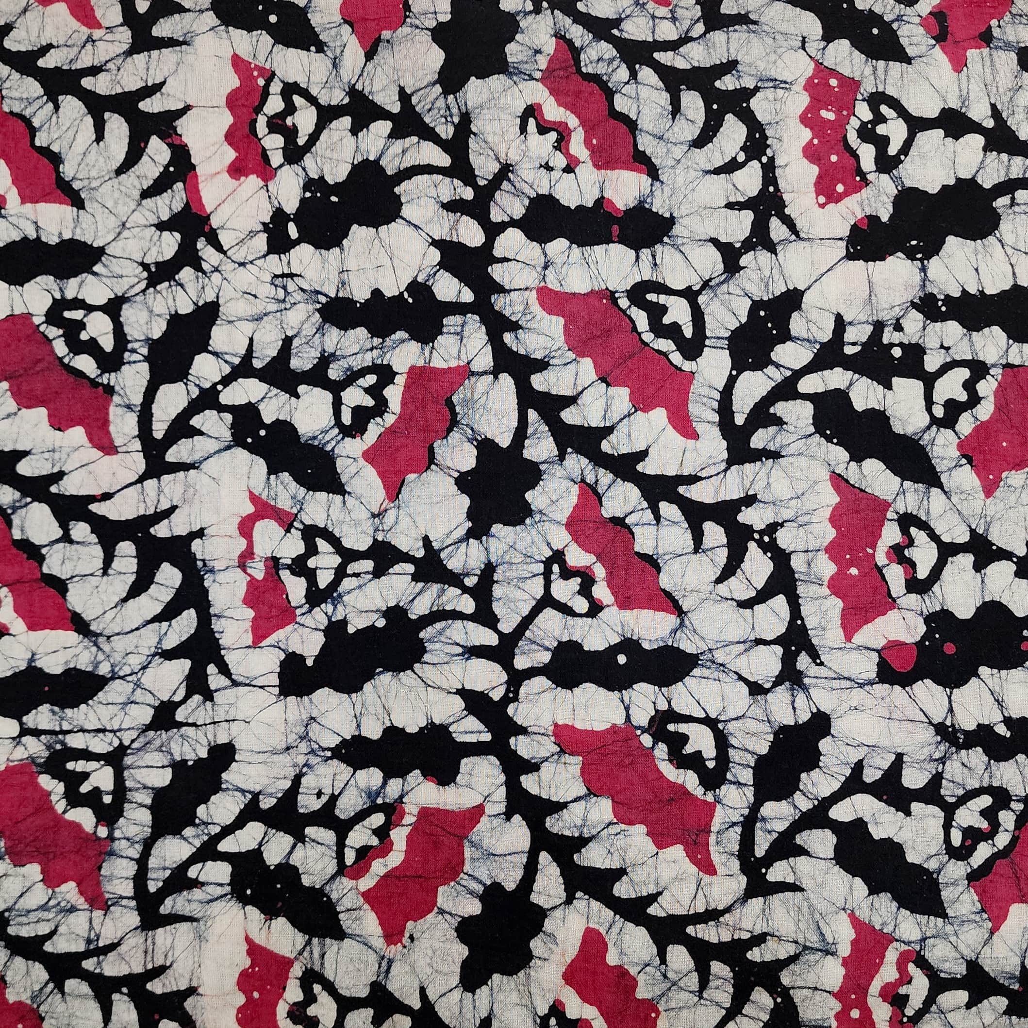 Pure Cotton Moum Batik Black And Pink Jungle Leaves Jaal Hand Block Pr ...
