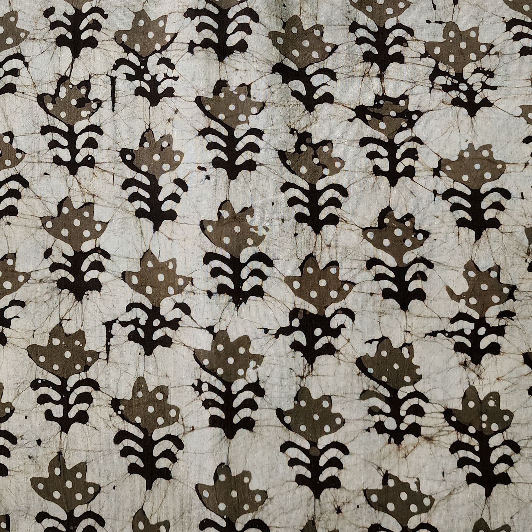 Pure Cotton Moum Batik Off White With Grey Flower Motif Hand Block Pri ...
