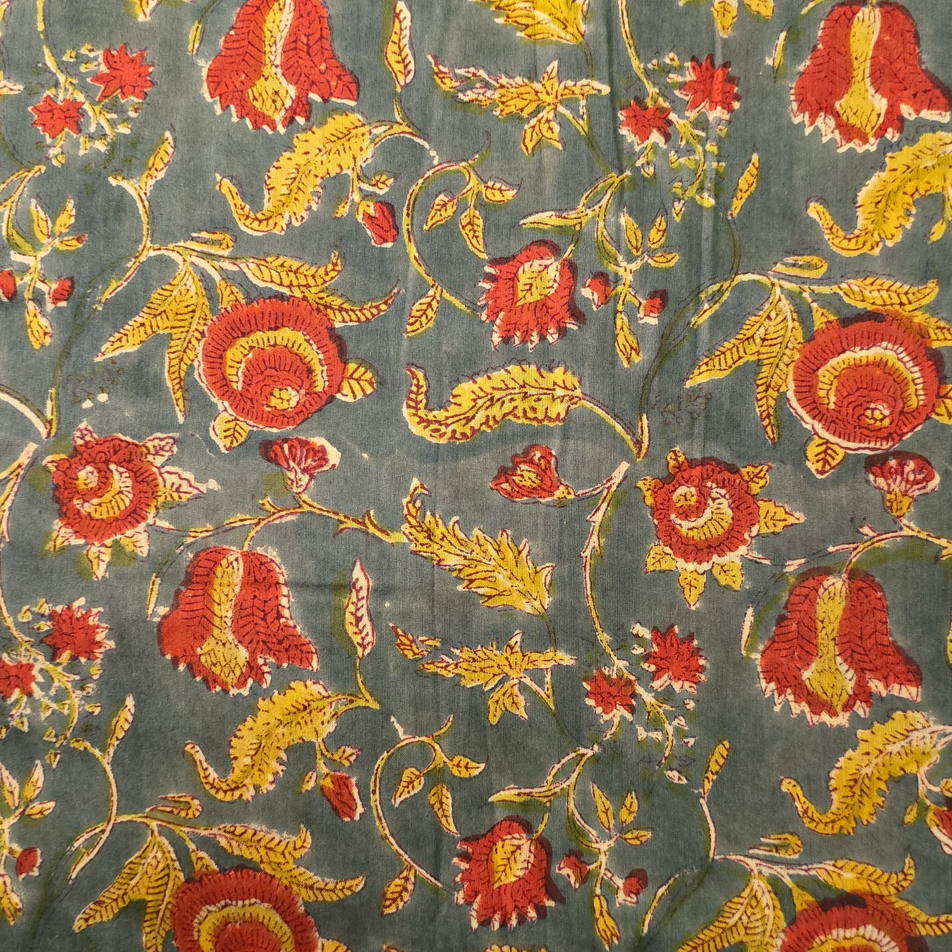 Pure Cotton Mul Jaipuri Grey With Yellow And Orange Flower Jaal Hand B ...