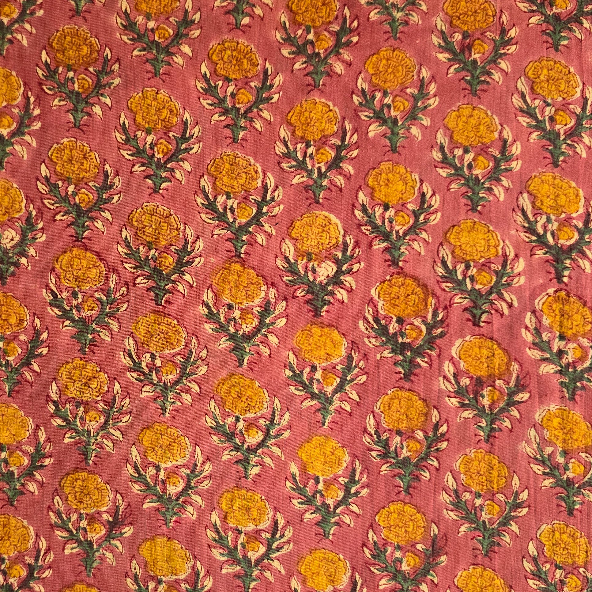 Pure Cotton Mul Jaipuri Pink With Orange Flower Motif Hand Block Print ...