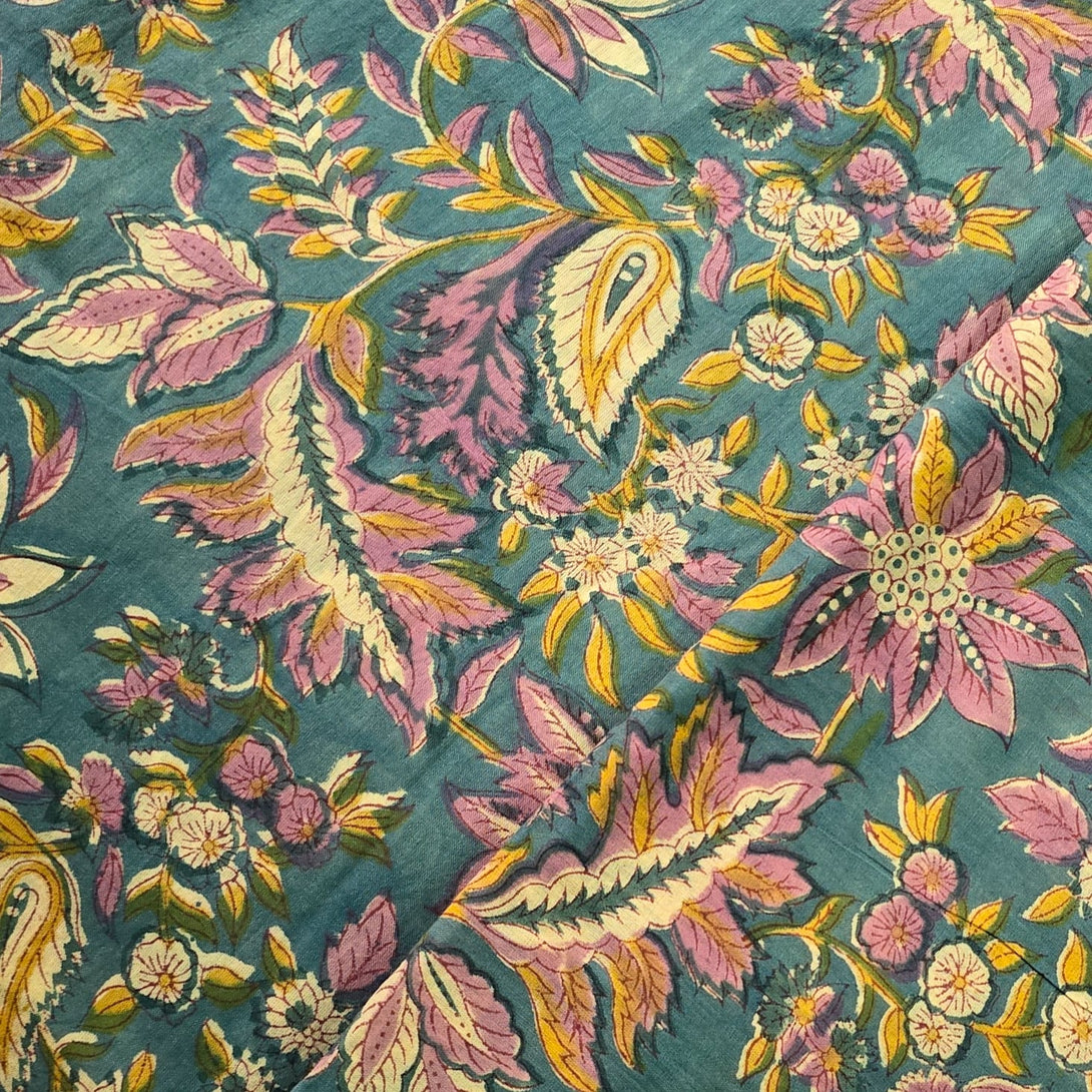 Pure Cotton Mul Jaipuri Rust Blue With Jungle Flower Jaal Hand Block P ...