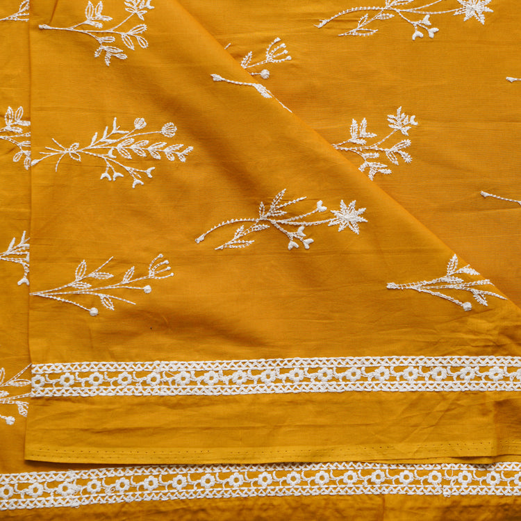( Width 44 Inches ) Pure Cotton Mustard With White Assorted Flower Pla ...