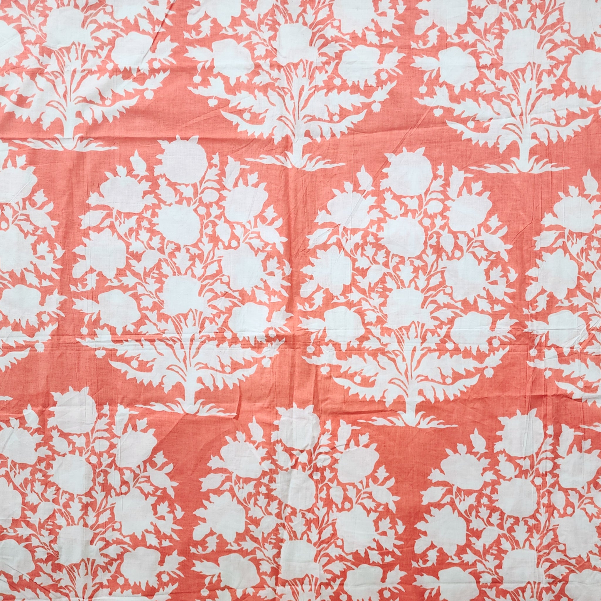 Pure Cotton Orange With Big Plant Motif Screen Print Fabric – Sanskruti