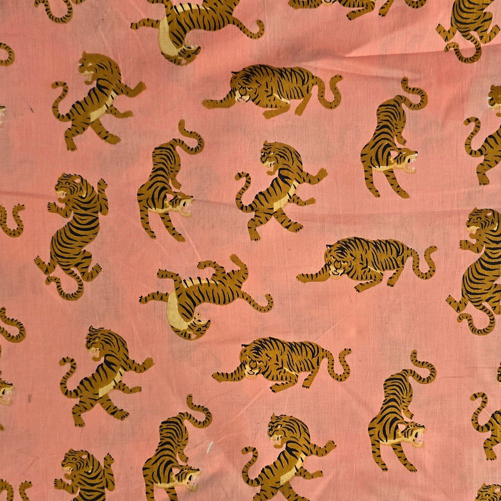 Pure Cotton Peach With Tiger Screen Print Fabric – Sanskruti