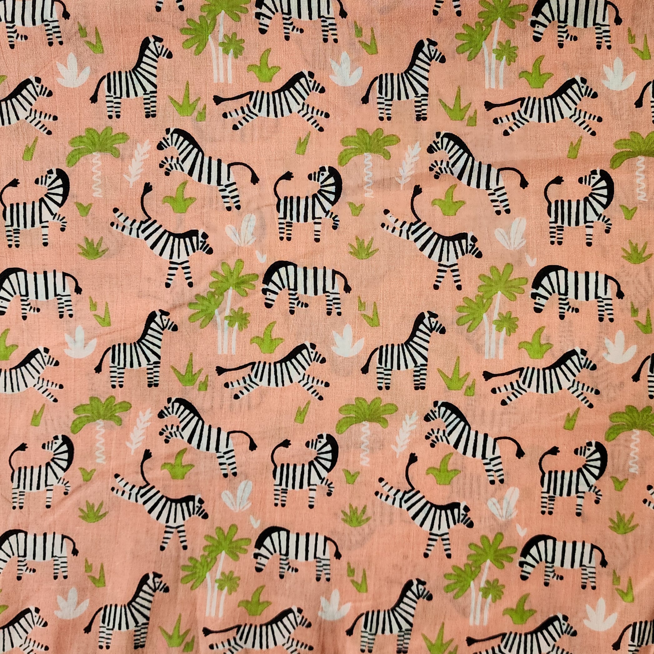 (PRE-CUT 1.35 METER) Pure Cotton Peach With Zebra Animal Screen Print ...