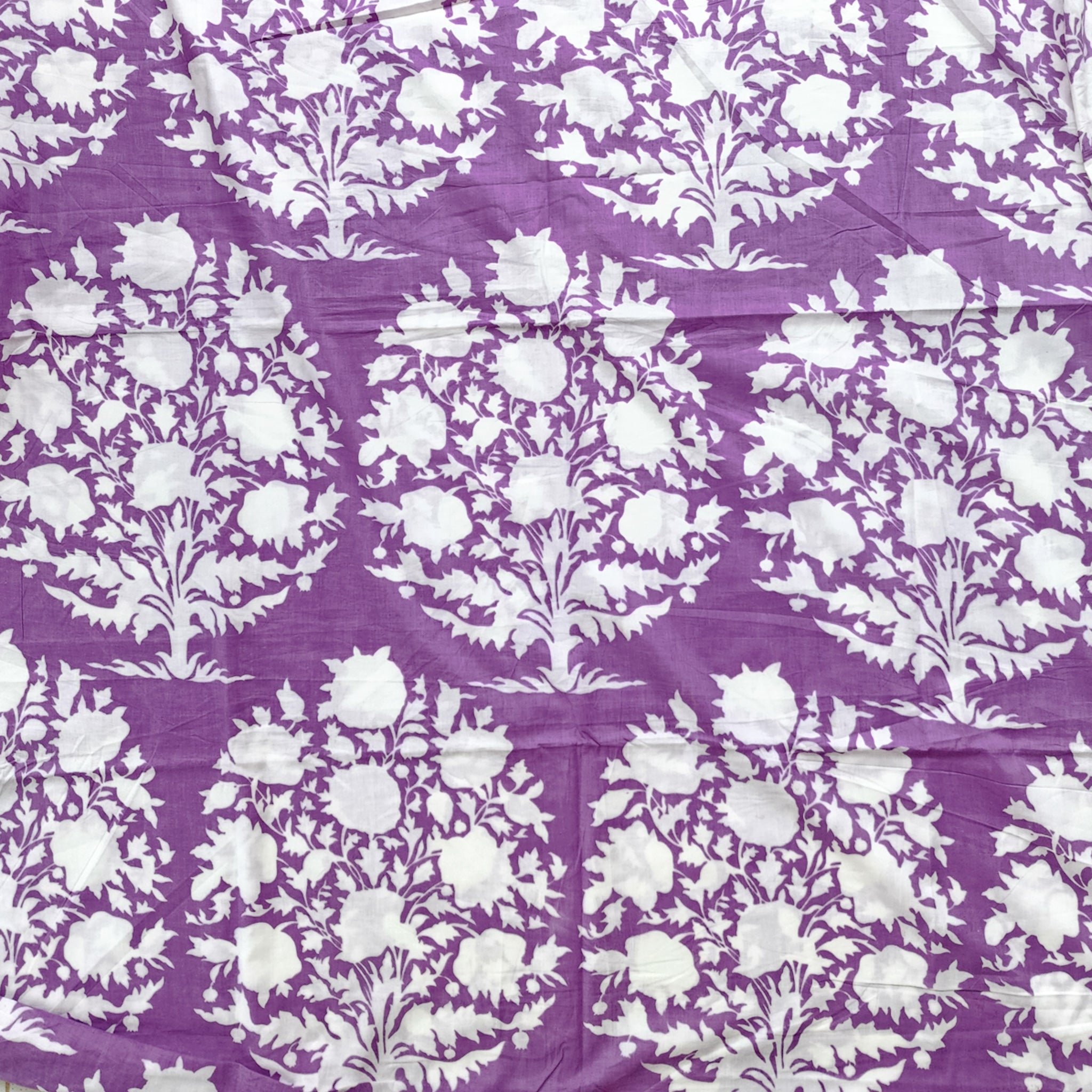 Pure Cotton Purple With Big Plant Motif Screen Print Fabric – Sanskruti
