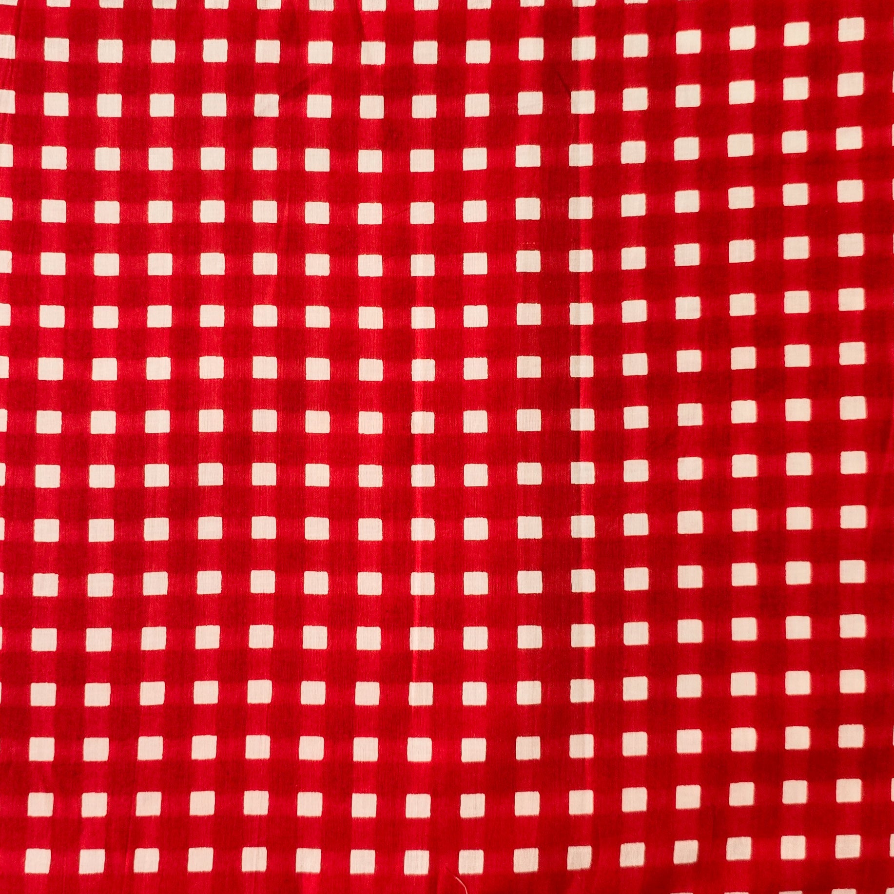 Pure Cotton Red With White Small Checks Screen Print Fabrics – Sanskruti