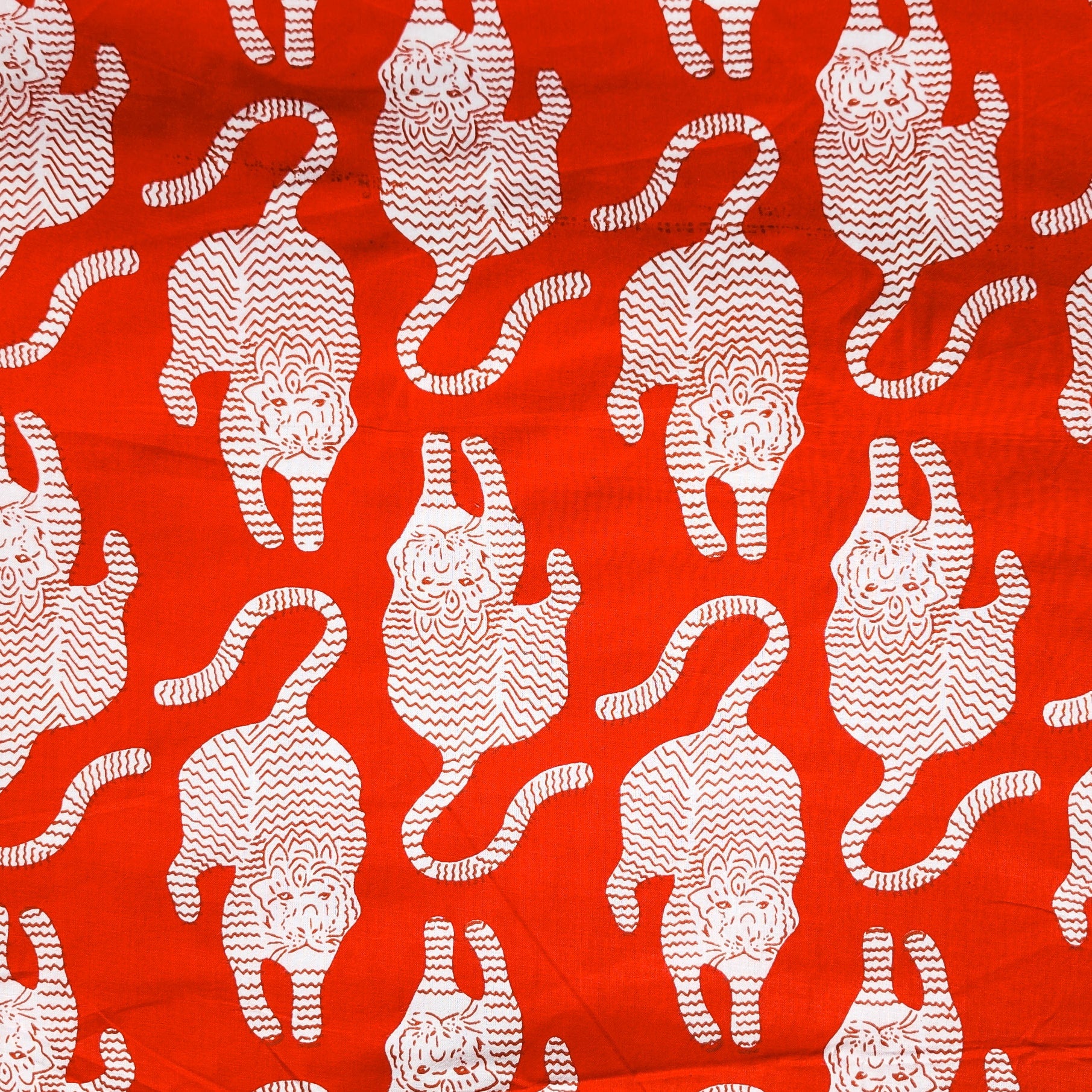 Pure Cotton Red With White Tiger Screen Print Fabric – Sanskruti