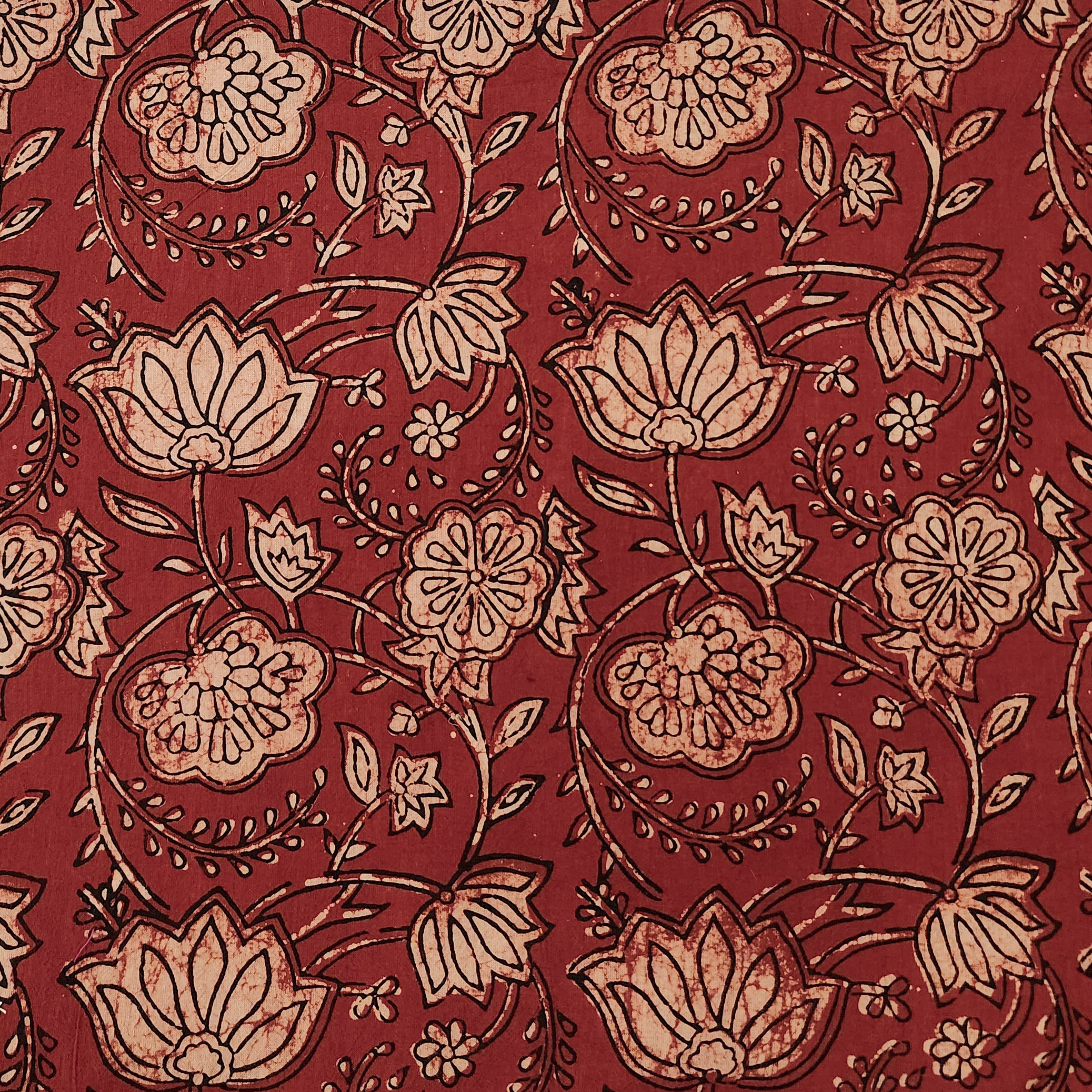 Pure Cotton Rust With Cream Flower Jaal Hand Block Print Fabric – Sanskruti