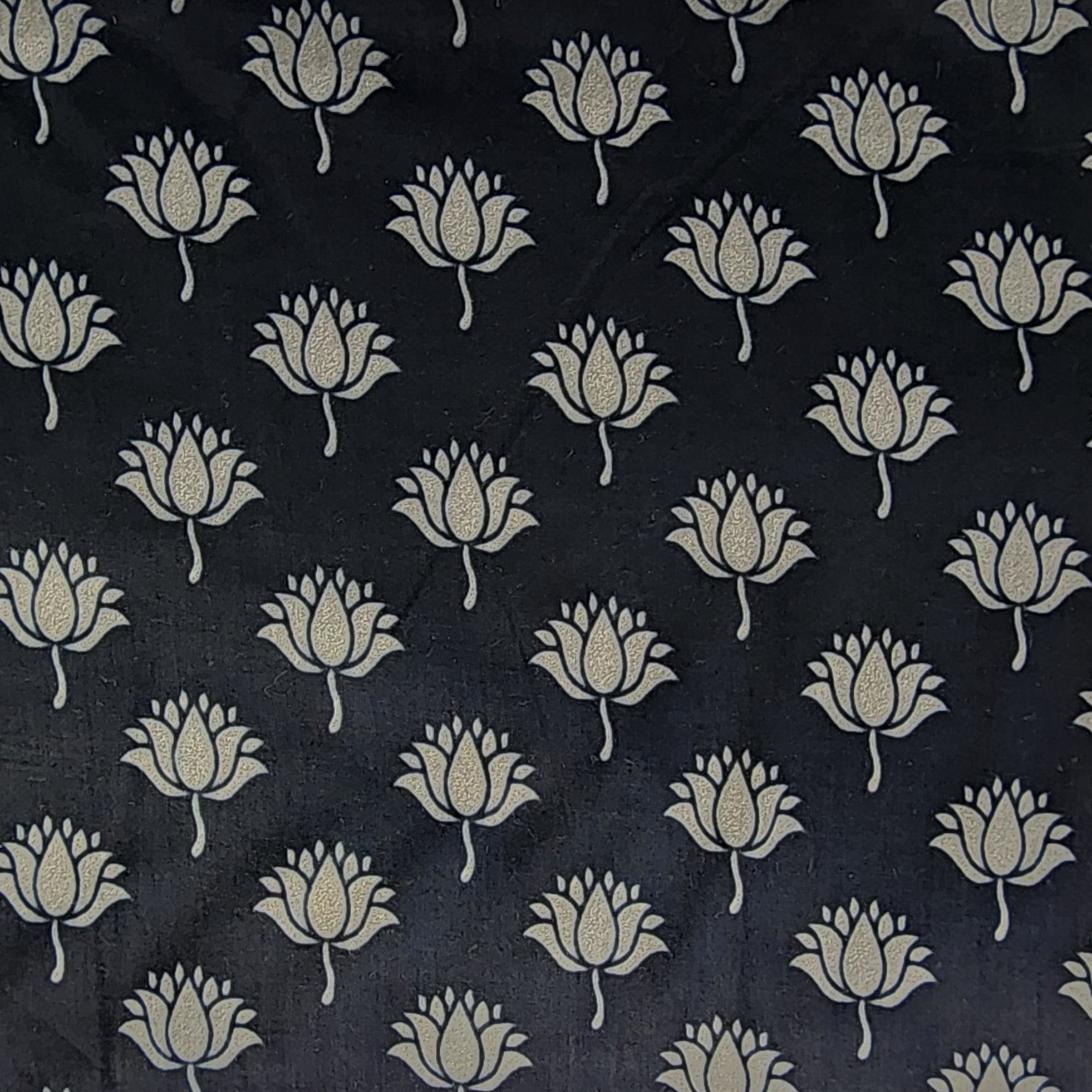 Pure Cotton Screen Print Black With Grey Design Fabric – Sanskruti