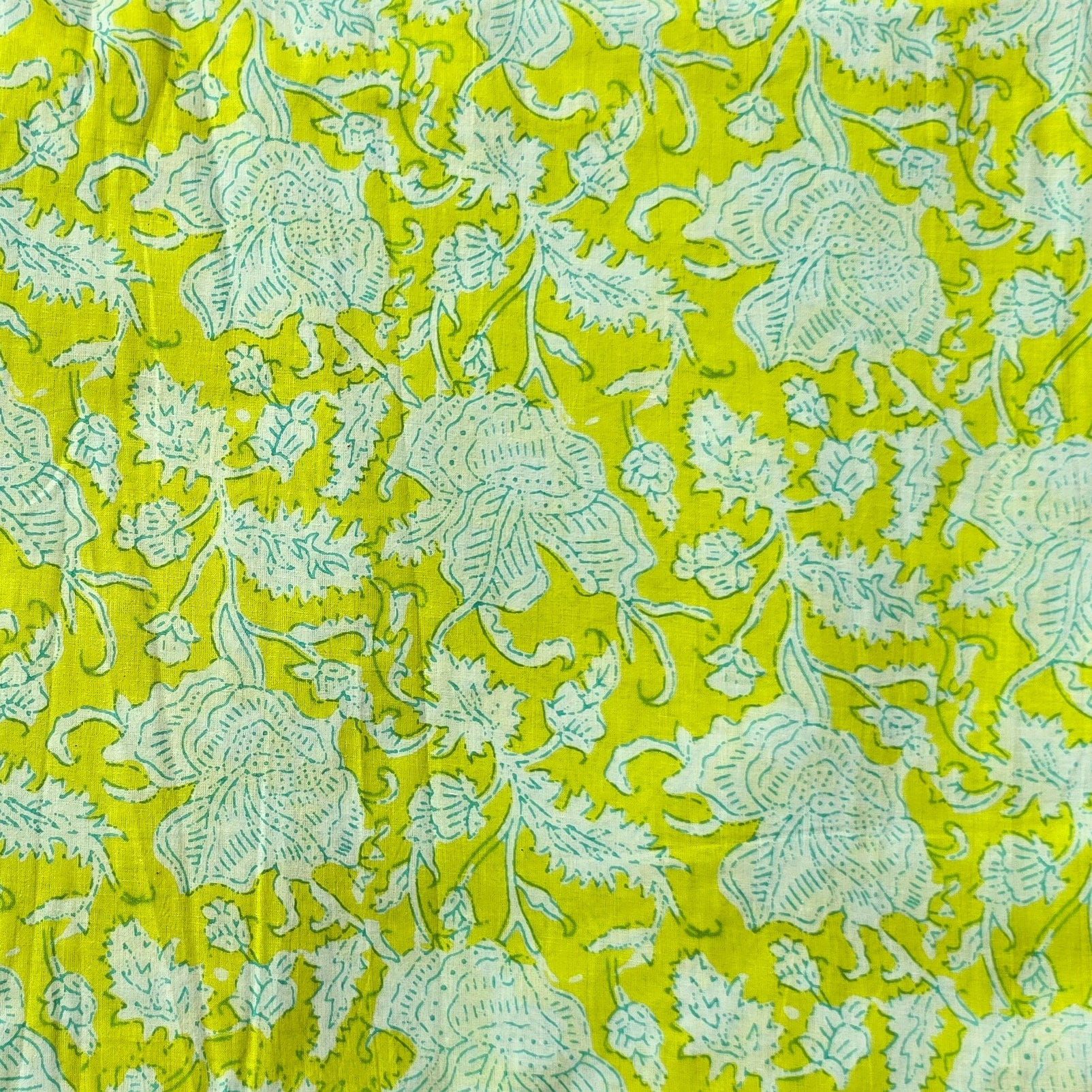 Pure Cotton Screen Print Green With White Flower Jaal Fabric – Sanskruti