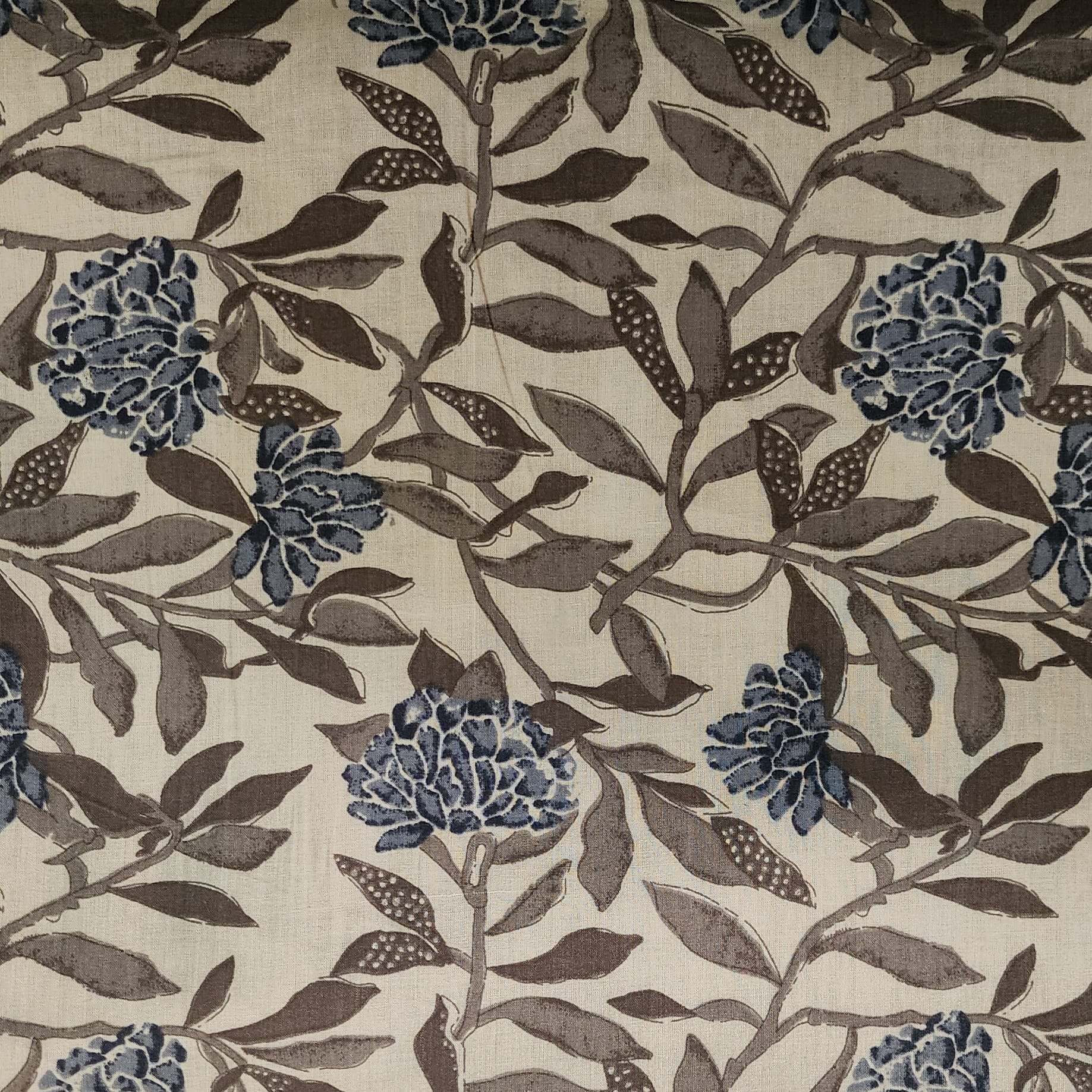Pure Cotton Screen Print Grey With Blue Flower Jaal Design Print Fabri ...