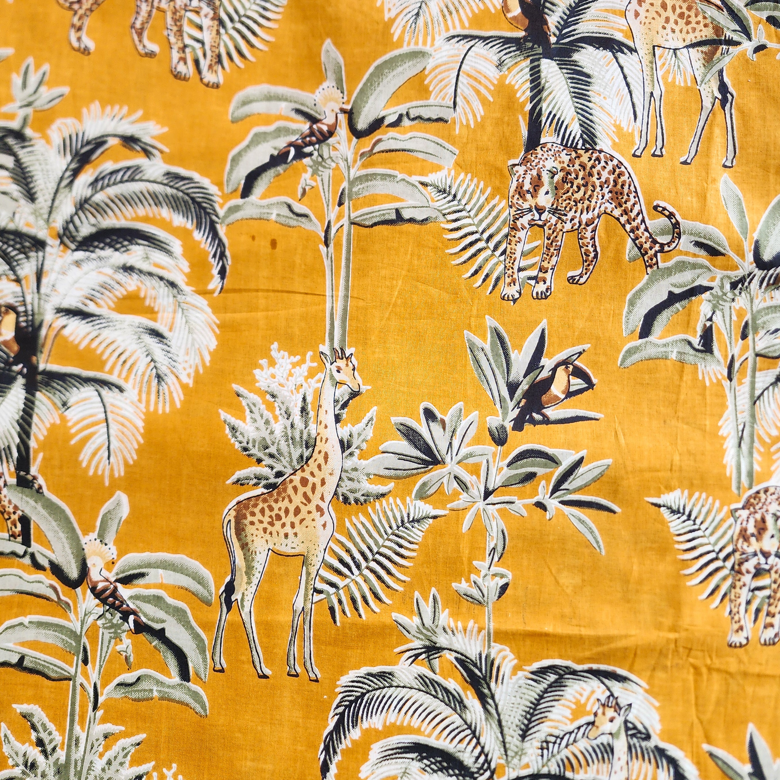 Pure Cotton Screen Print Mustard Jungle Animals Fabric – Sanskruti