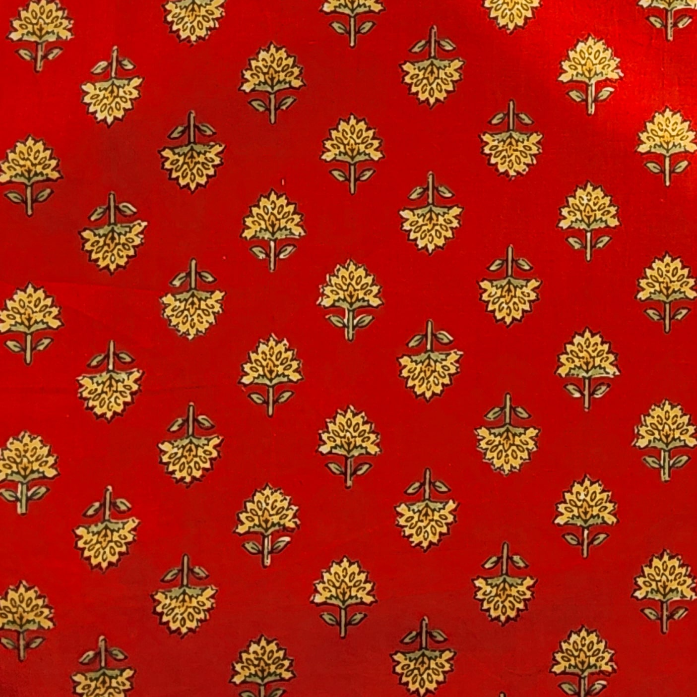Pure Cotton Screen Print Red With Mustard Flower Design Fabric – Sanskruti