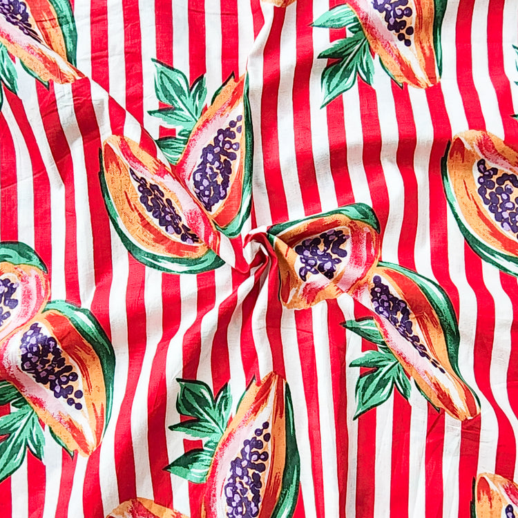 Pure Cotton Screen Print Red With Papaya Fabric – Sanskruti