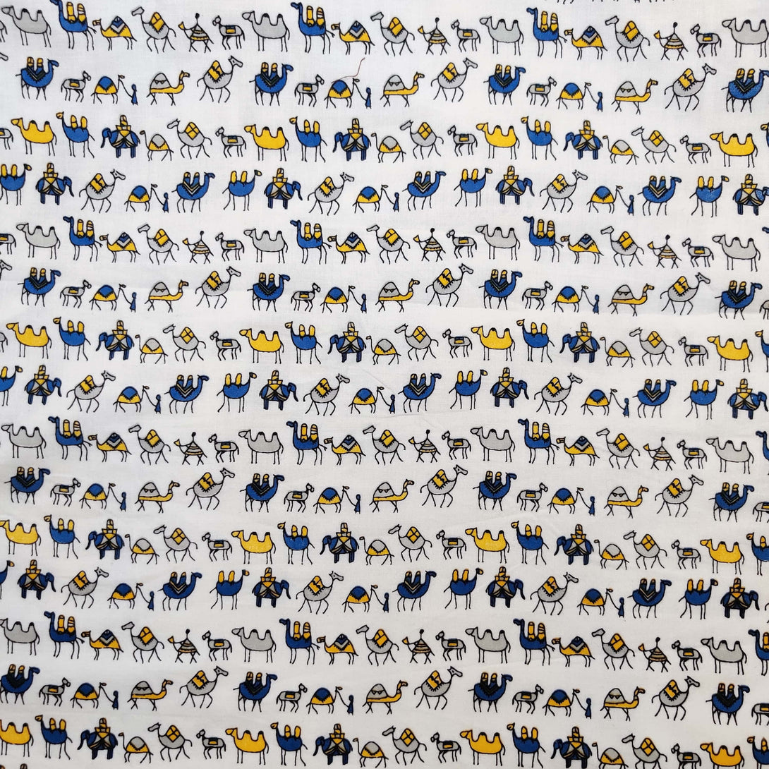 (Pre-cut 0.90 cm )Pure Cotton ScreenPrint With Tiny Camels Hand Block ...