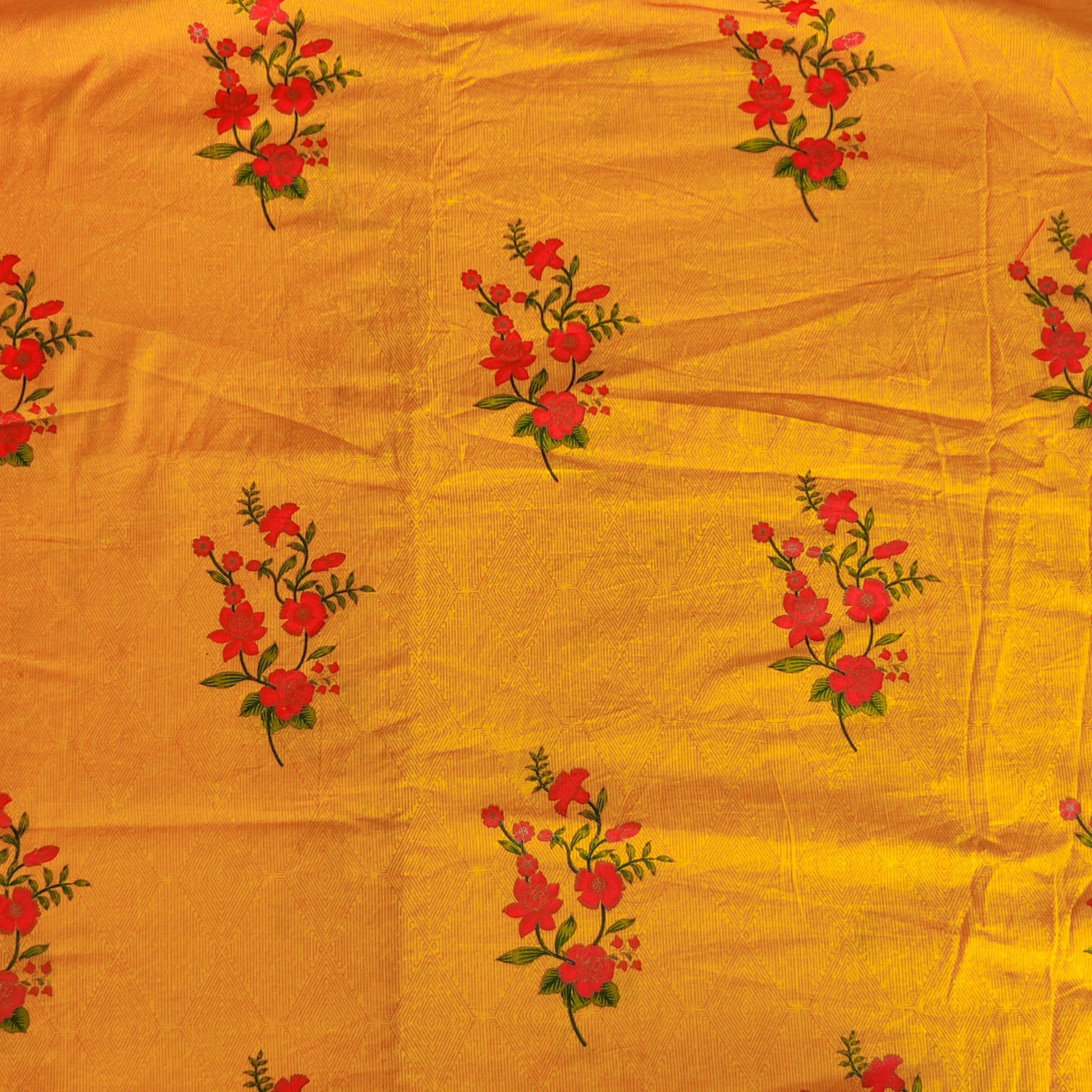 Pure Cotton Screen Print Yellow With Red Flower Motif Fabric – Sanskruti