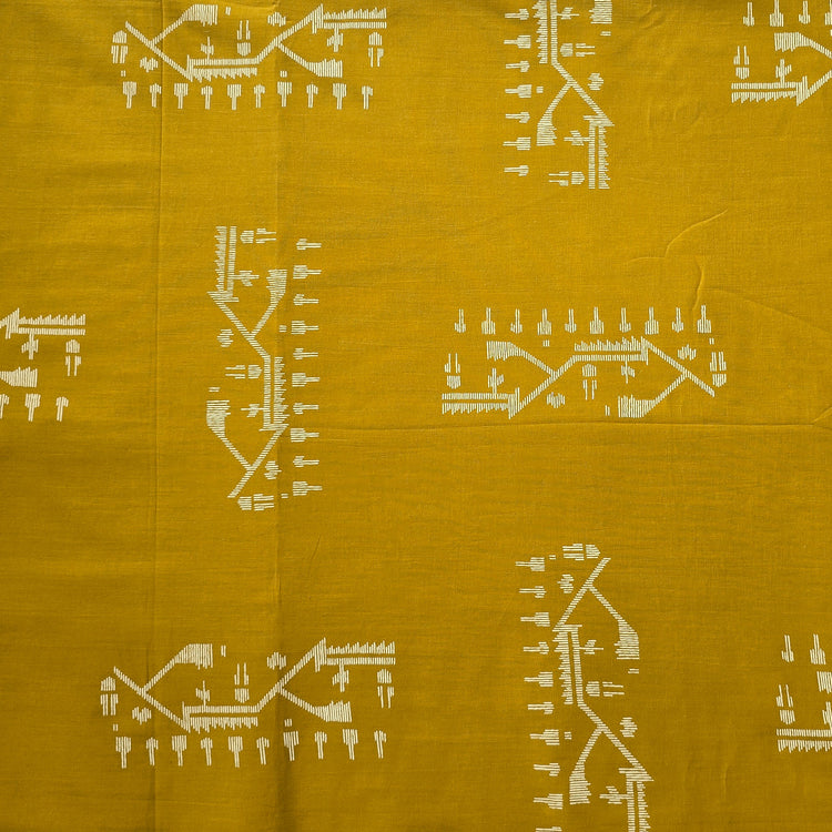 (PRE-CUT 2.25 METER) Pure Cotton screen print Mustard With White Fabri ...