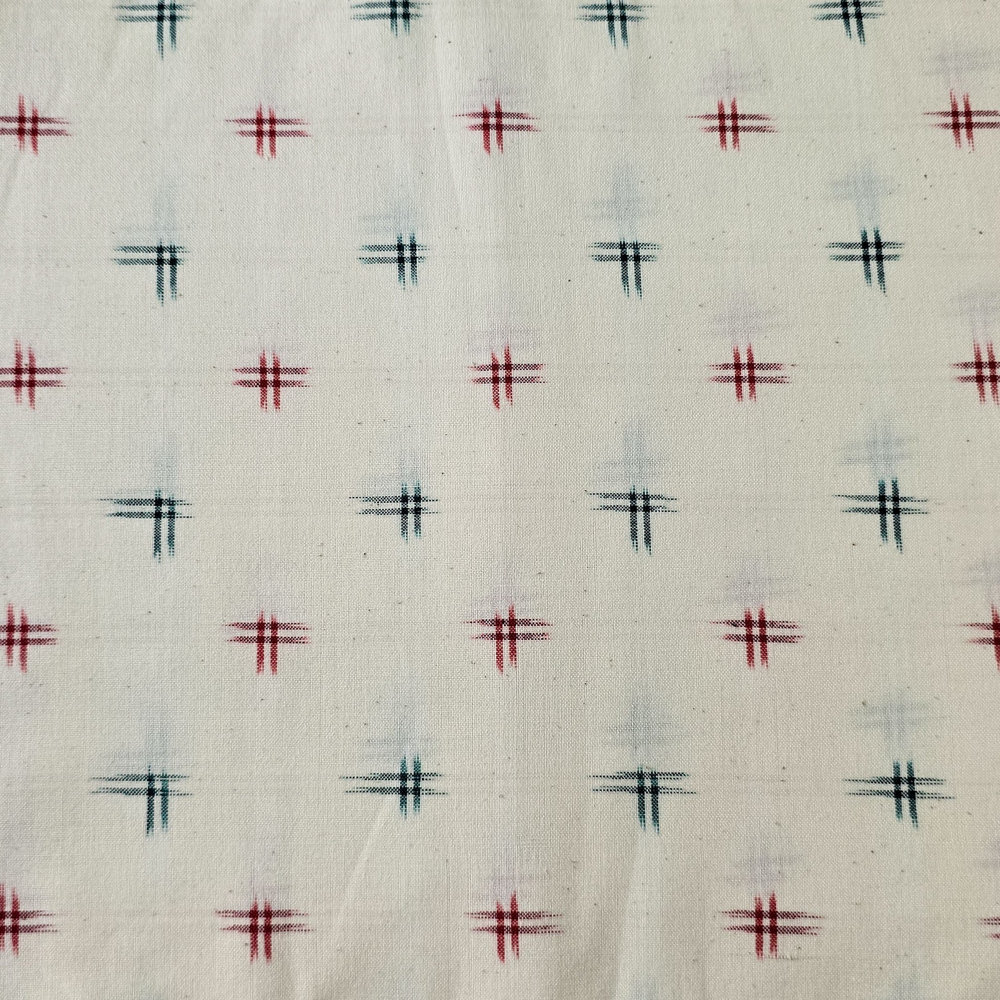 Pure Cotton Special Double Ikkat White With Red Green Hash Sign Weave ...