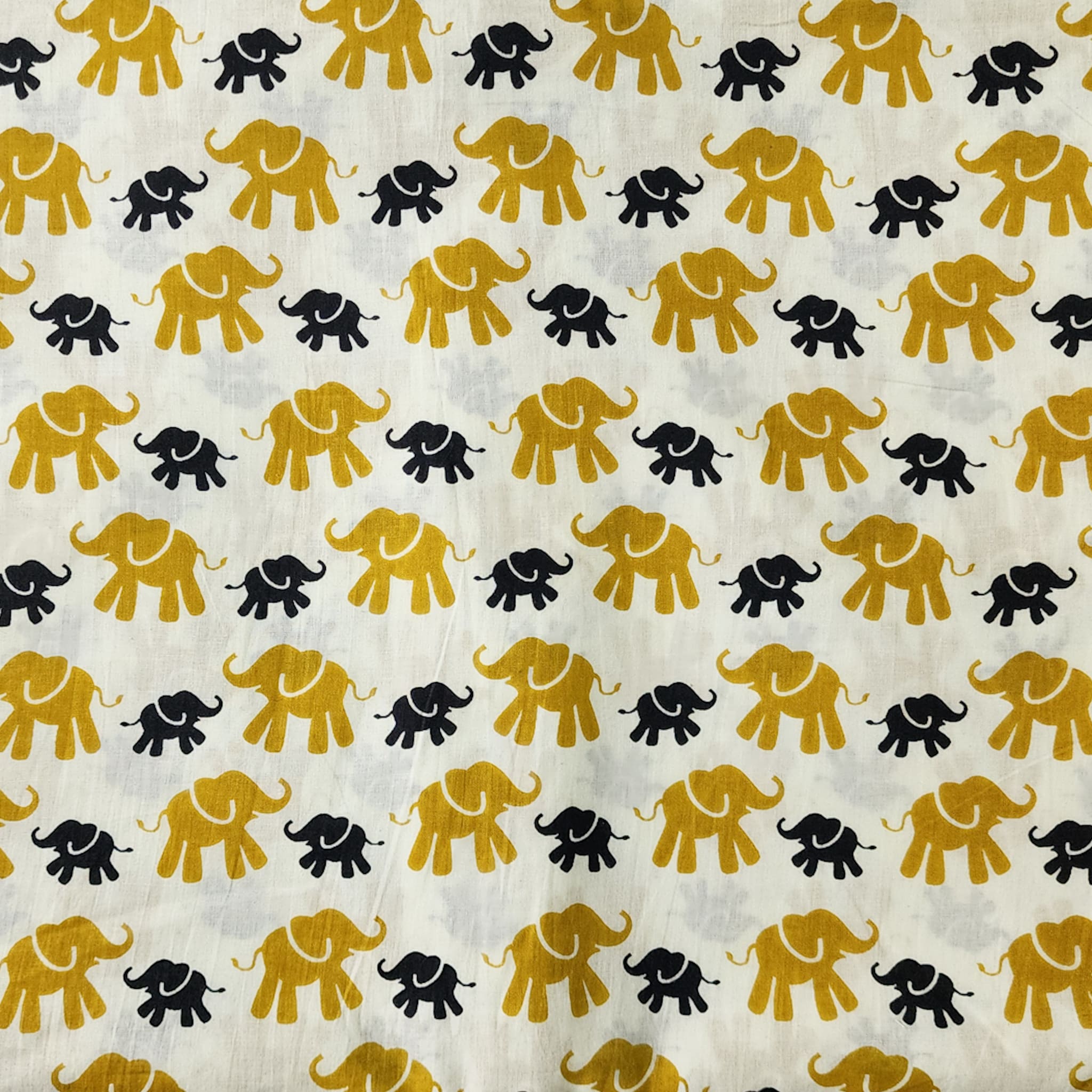 Pure Cotton The Elephant Black Mustard Screen Print Fabric – Sanskruti