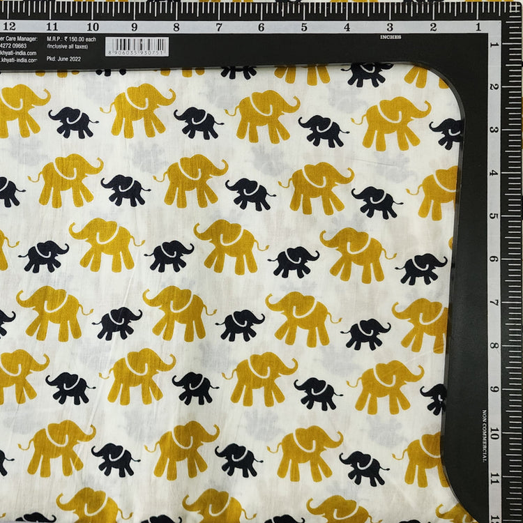 Pure Cotton The Elephant Black Mustard Screen Print Fabric – Sanskruti