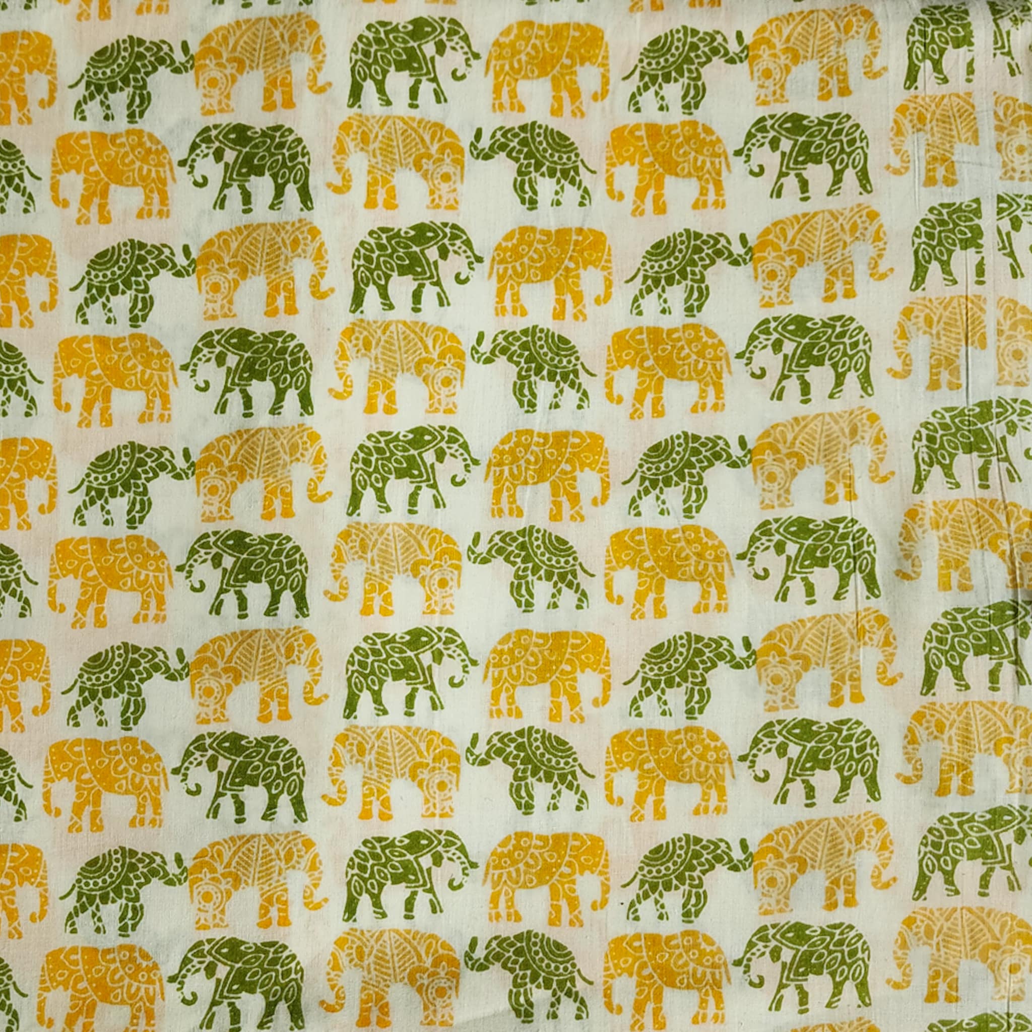 Pure Cotton The Elephant Family Yellow Green Screen Print Fabric ...
