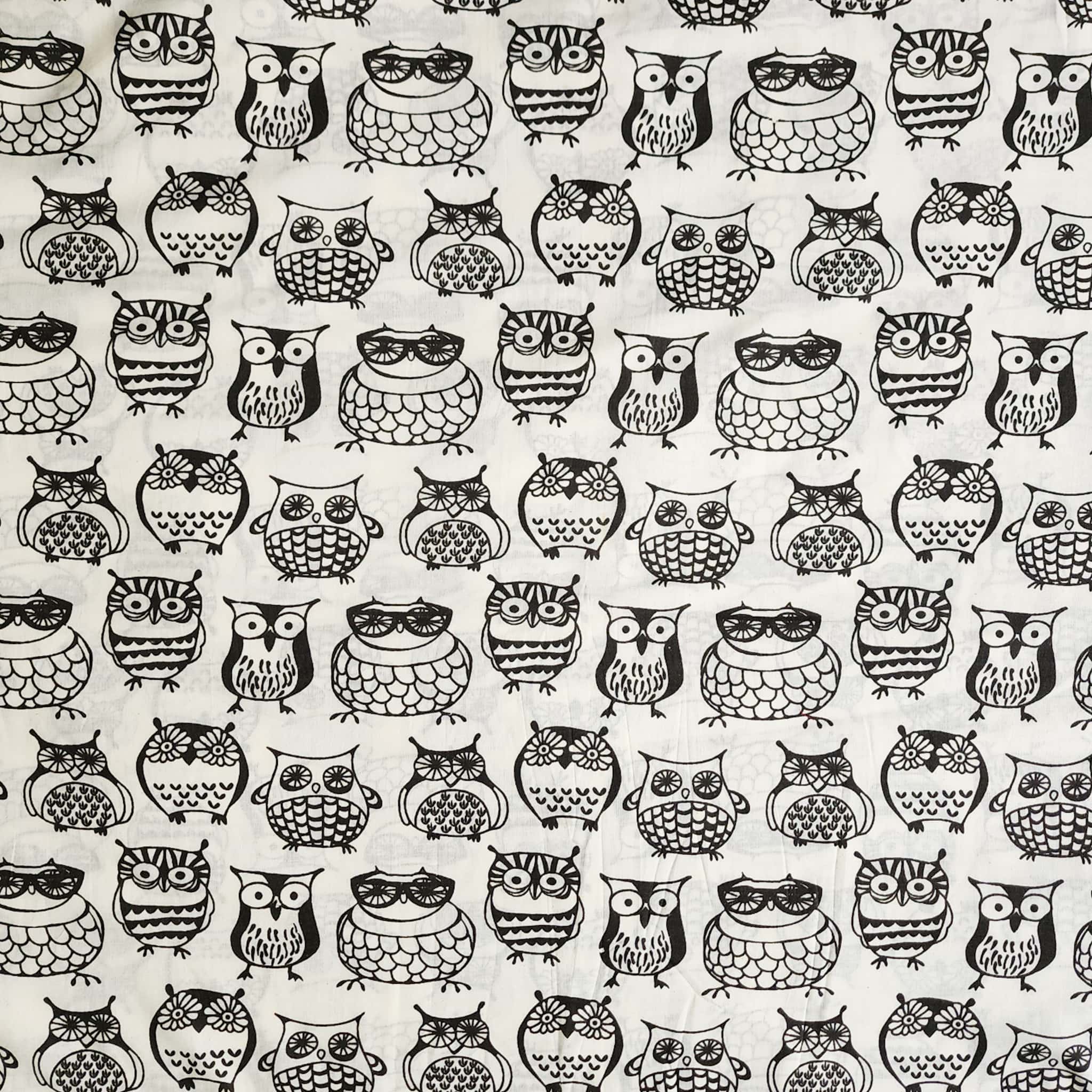 Pure Cotton The Owl Family Black And White Screen Print Fabric – Sanskruti