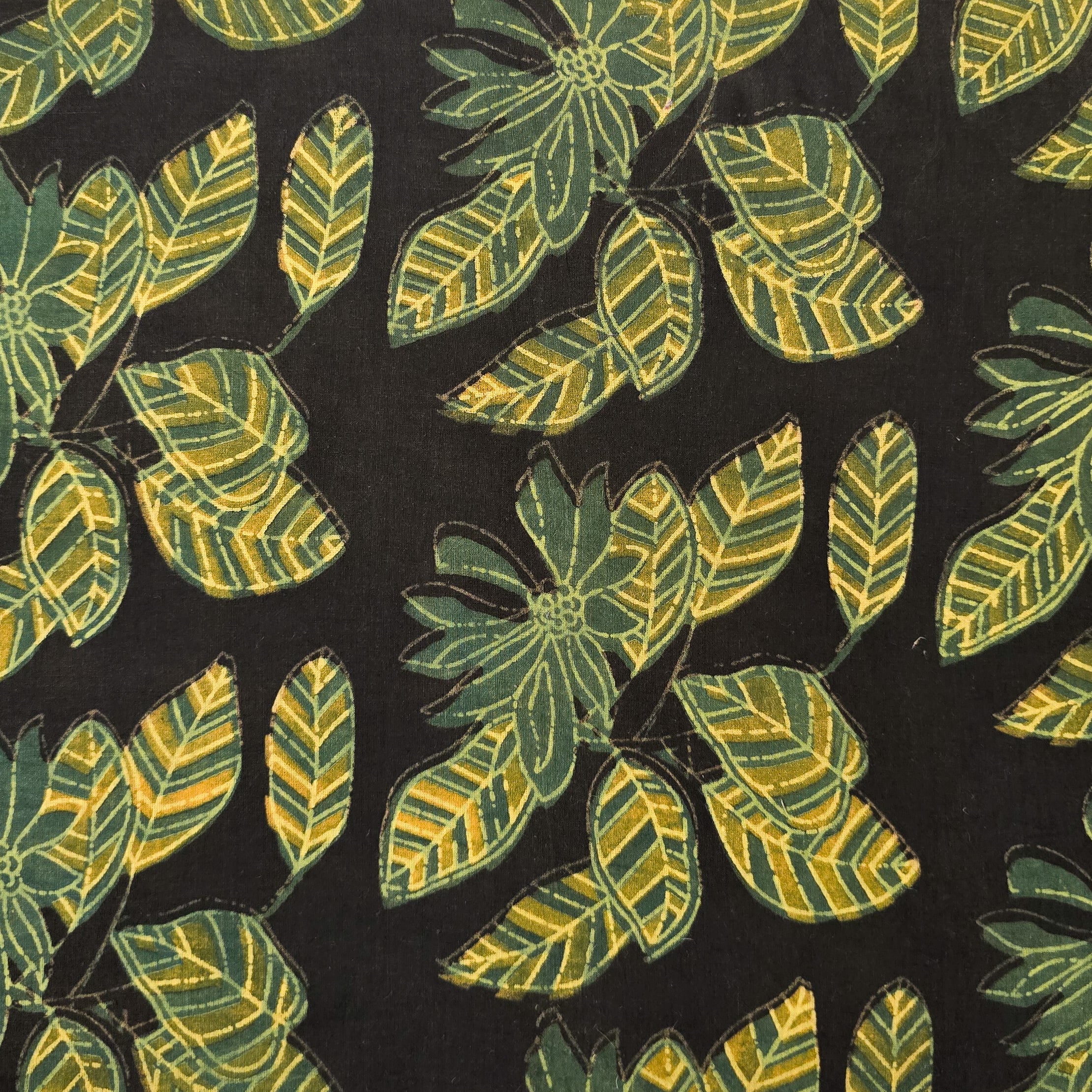 Pure Cotton Vanaspati Black With Green With Yellow Big Jungle Flowers ...