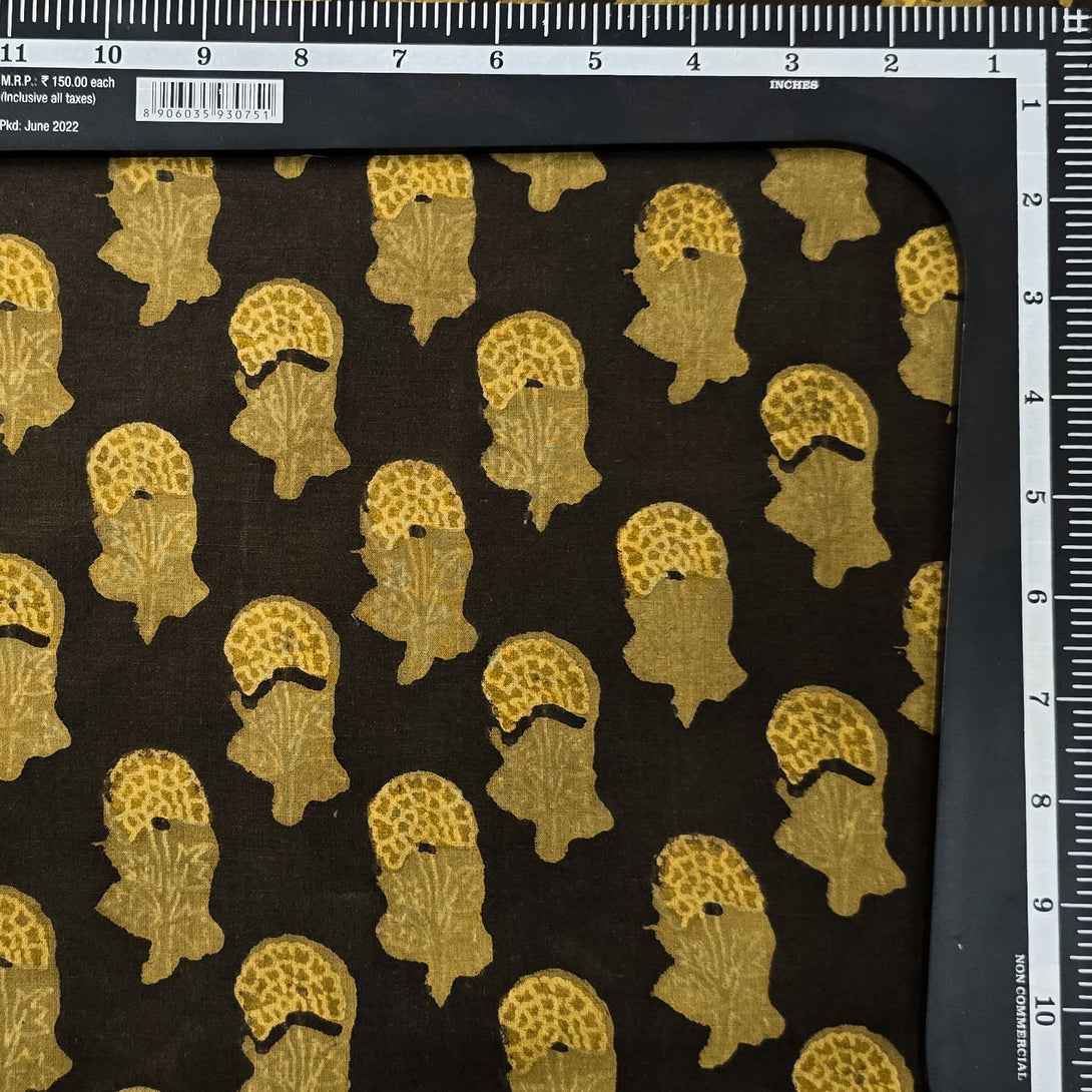 Pure Cotton Vanaspati Black With Mustard Dahlia Flower Motif Hand Bloc ...