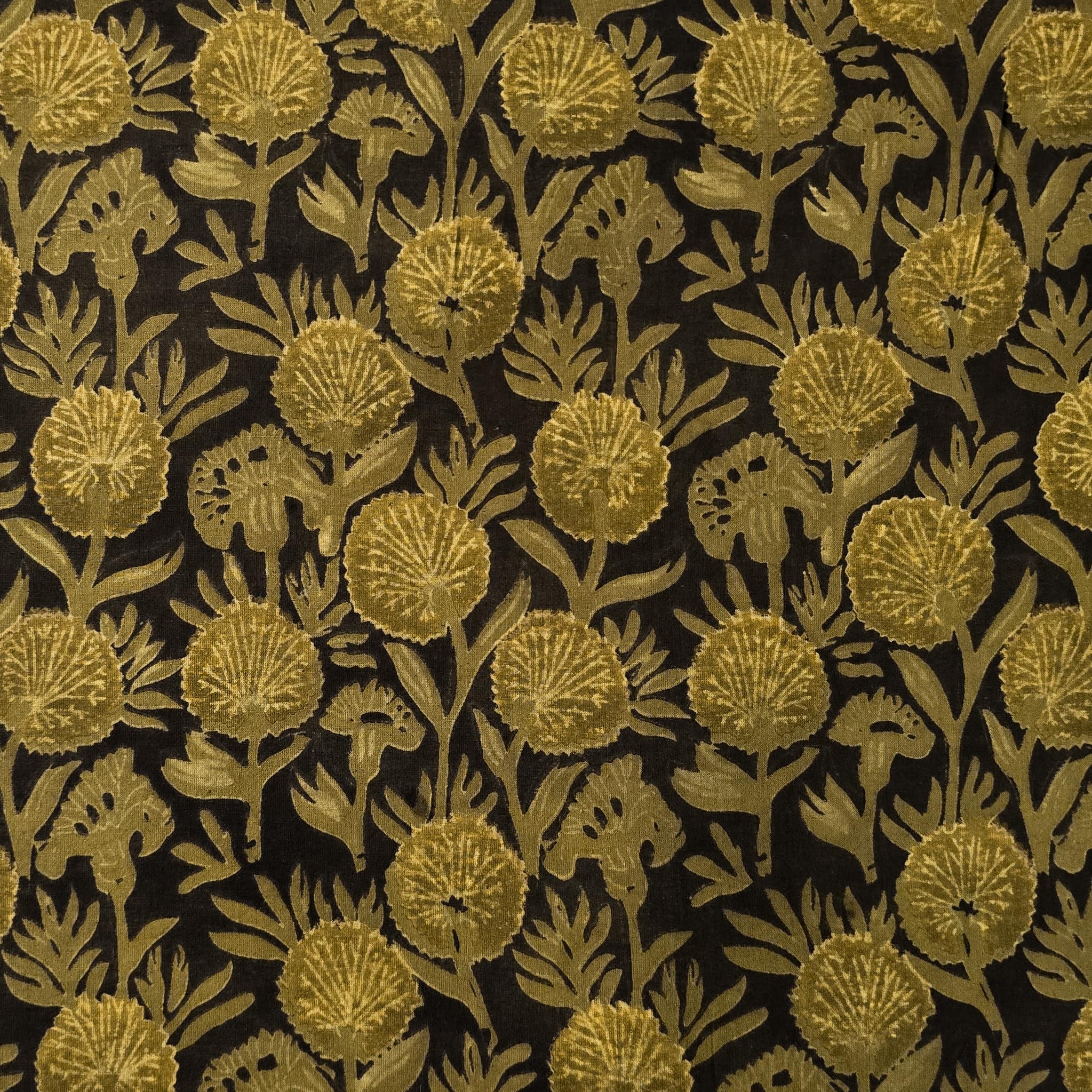 Pure Cotton Vanaspati Black With Mustard Flower Jaal Hand Block Print ...