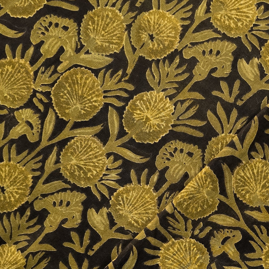 Pure Cotton Vanaspati Black With Mustard Flower Jaal Hand Block Print ...