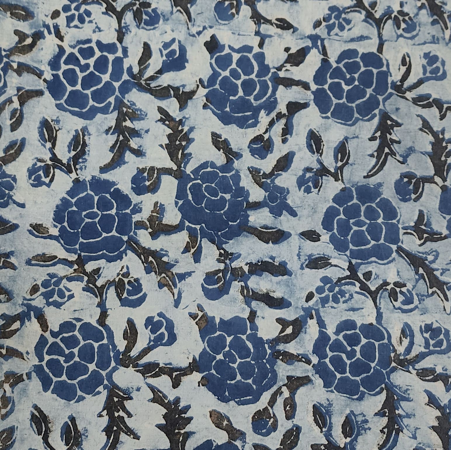Pure Cotton Vanaspati Blue Rose Jaal Hand Block Print Fabric – Sanskruti