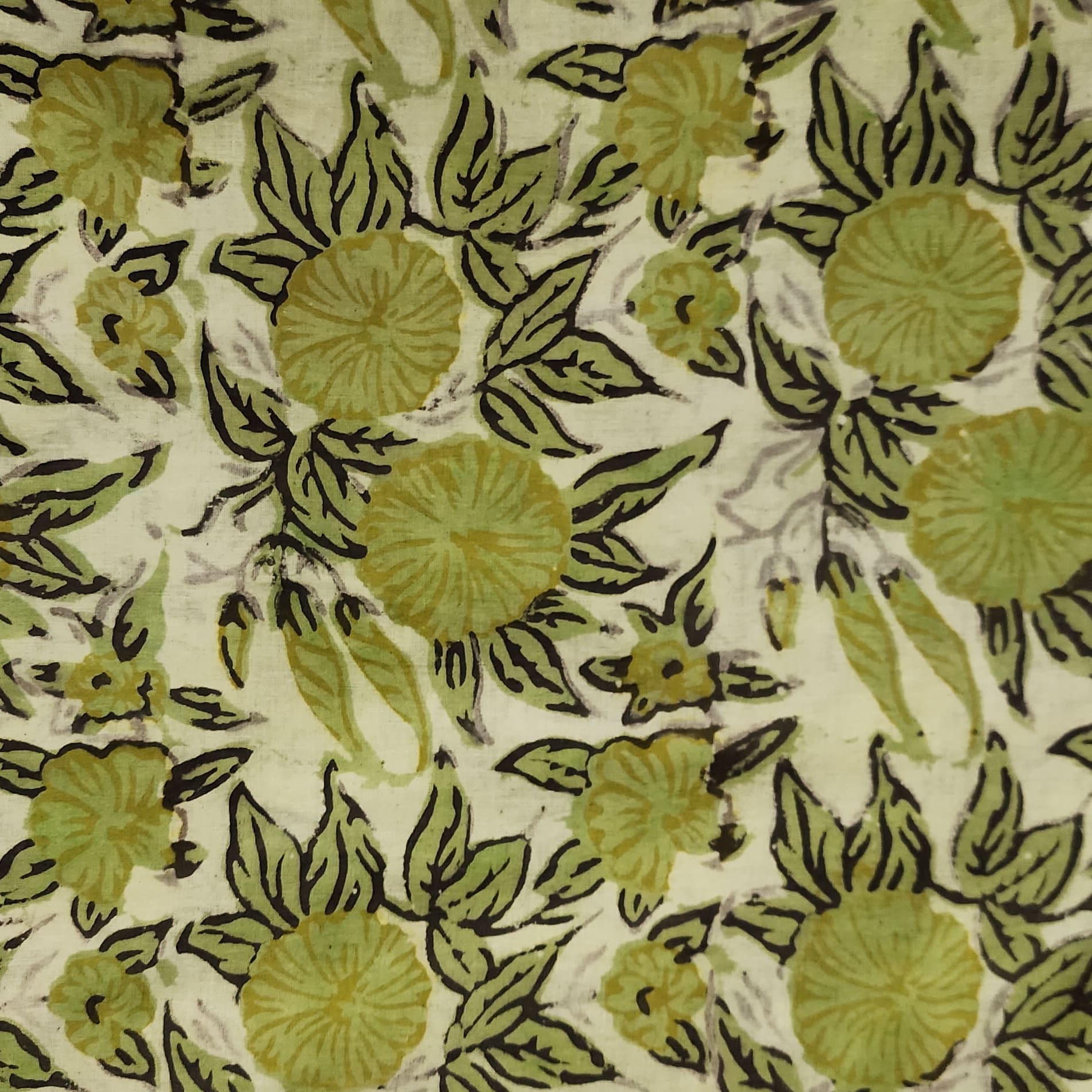 Pure Cotton Vanaspati Green Flower Jaal Hand Block Print Fabric – Sanskruti
