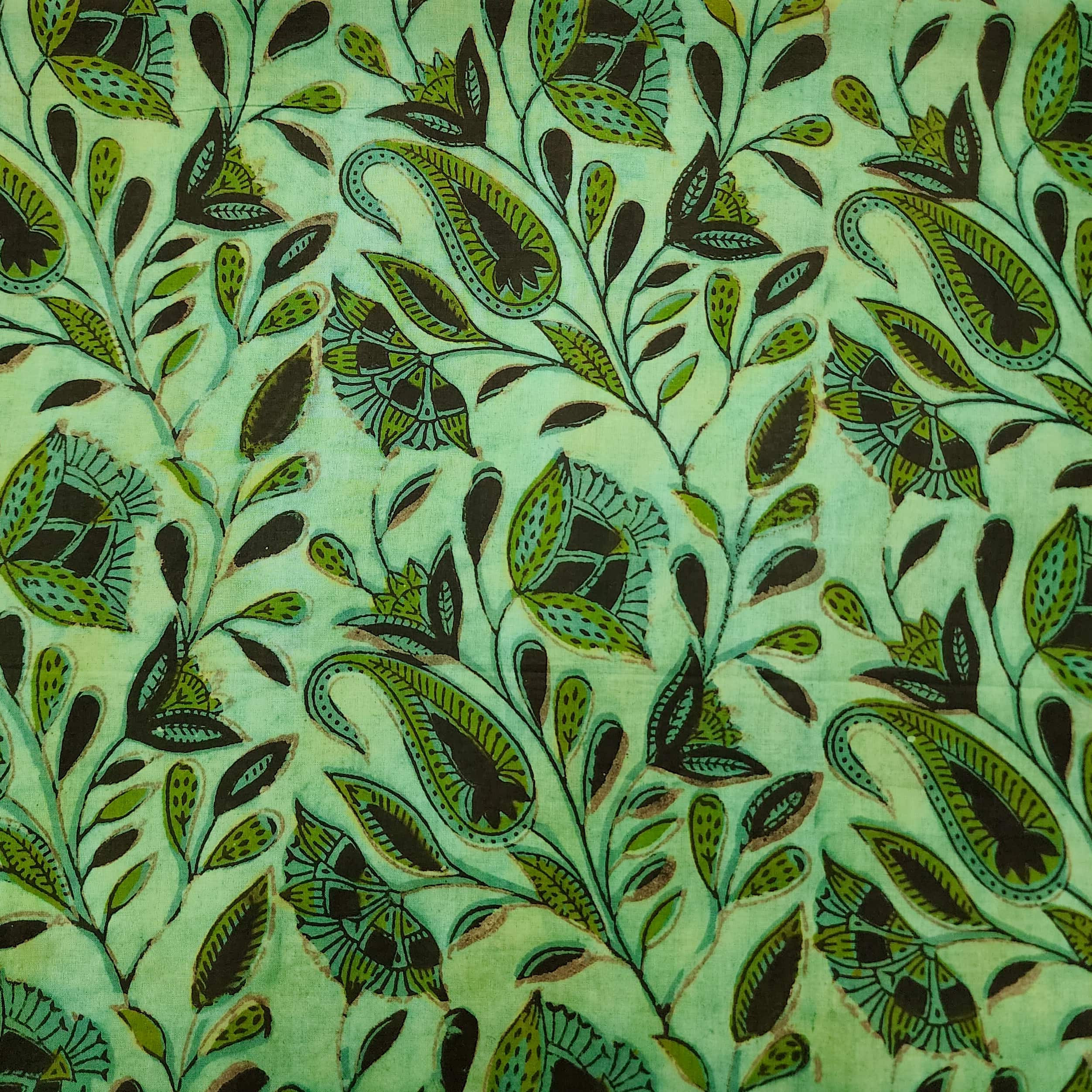 Pure Cotton Vanaspati Green Flower Jaal Hand Block Print Fabric – Sanskruti