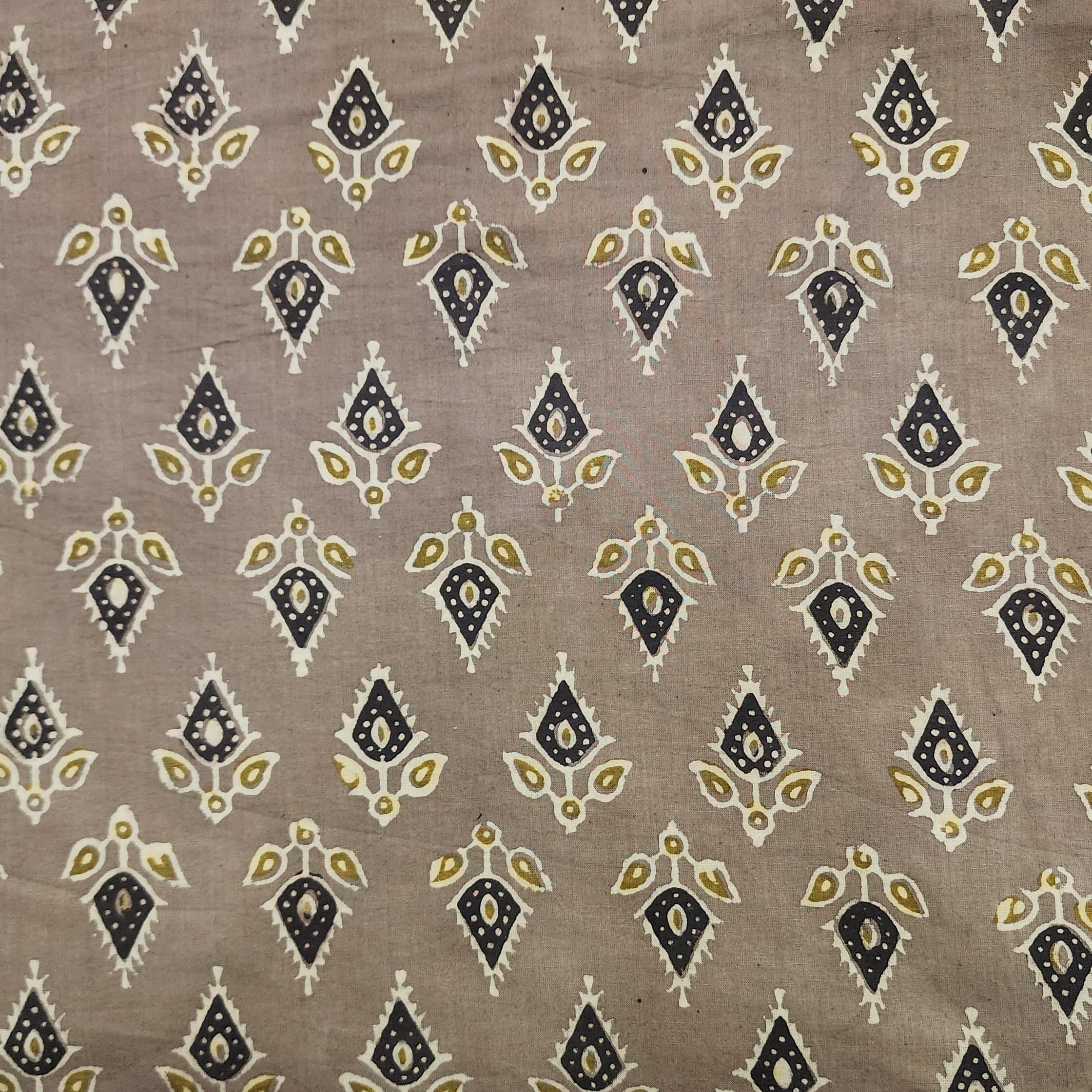 Pure Cotton Vanaspati Grey With Triangle Flower Motif Hand Block Print ...