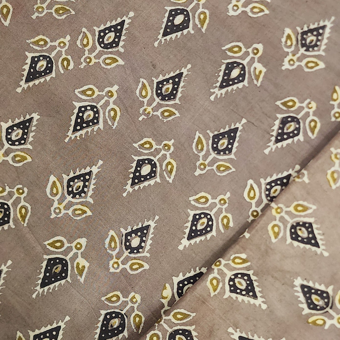 Pure Cotton Vanaspati Grey With Triangle Flower Motif Hand Block Print ...
