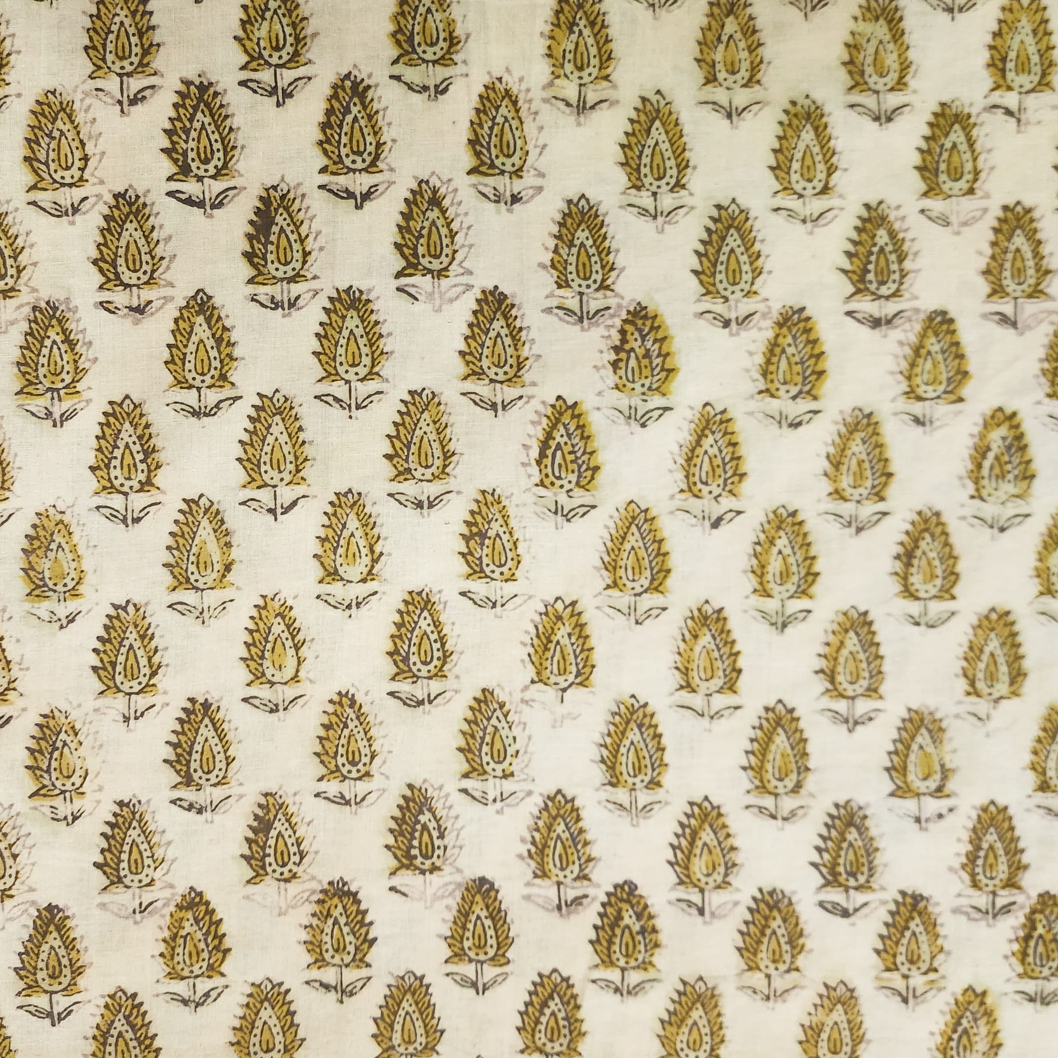 Pure Cotton Vanaspati Lemon Green Small Plant Hand Block Print Fabric ...