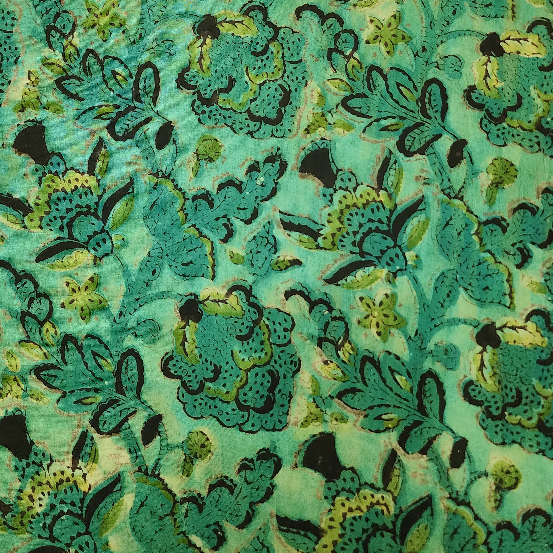 Pure Cotton Vanaspati Mint Green Wild Jungle Flower Hand Block Print F ...