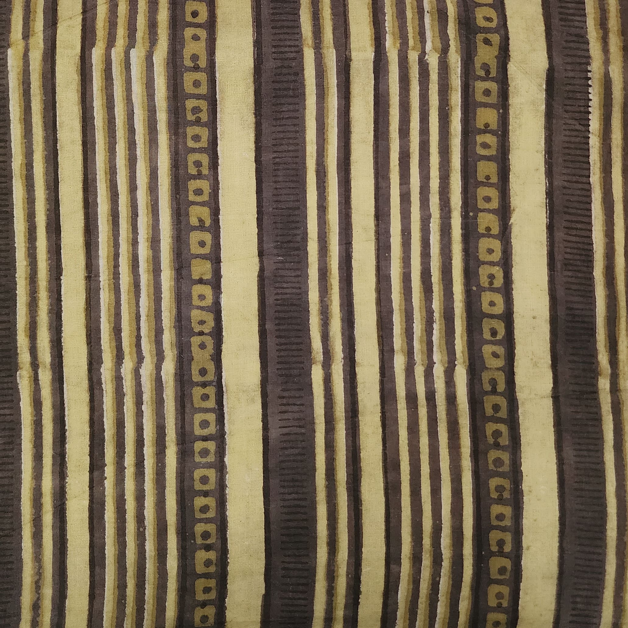 Pure Cotton Vanaspati Mustard And Brown Stripes Hand Block Print Fabri ...