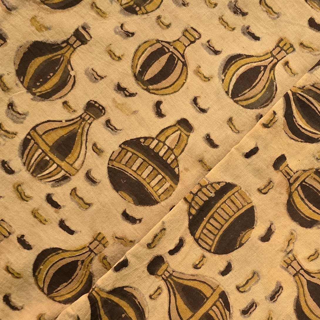 Pure Cotton Vanaspati Mustard Parachute Motif Hand Block Print Fabric ...