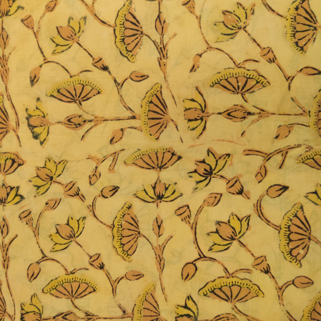( Pre-Cut 0.80 Meter ) Pure Cotton Vanaspati Mustard With Lotus Jaal H ...