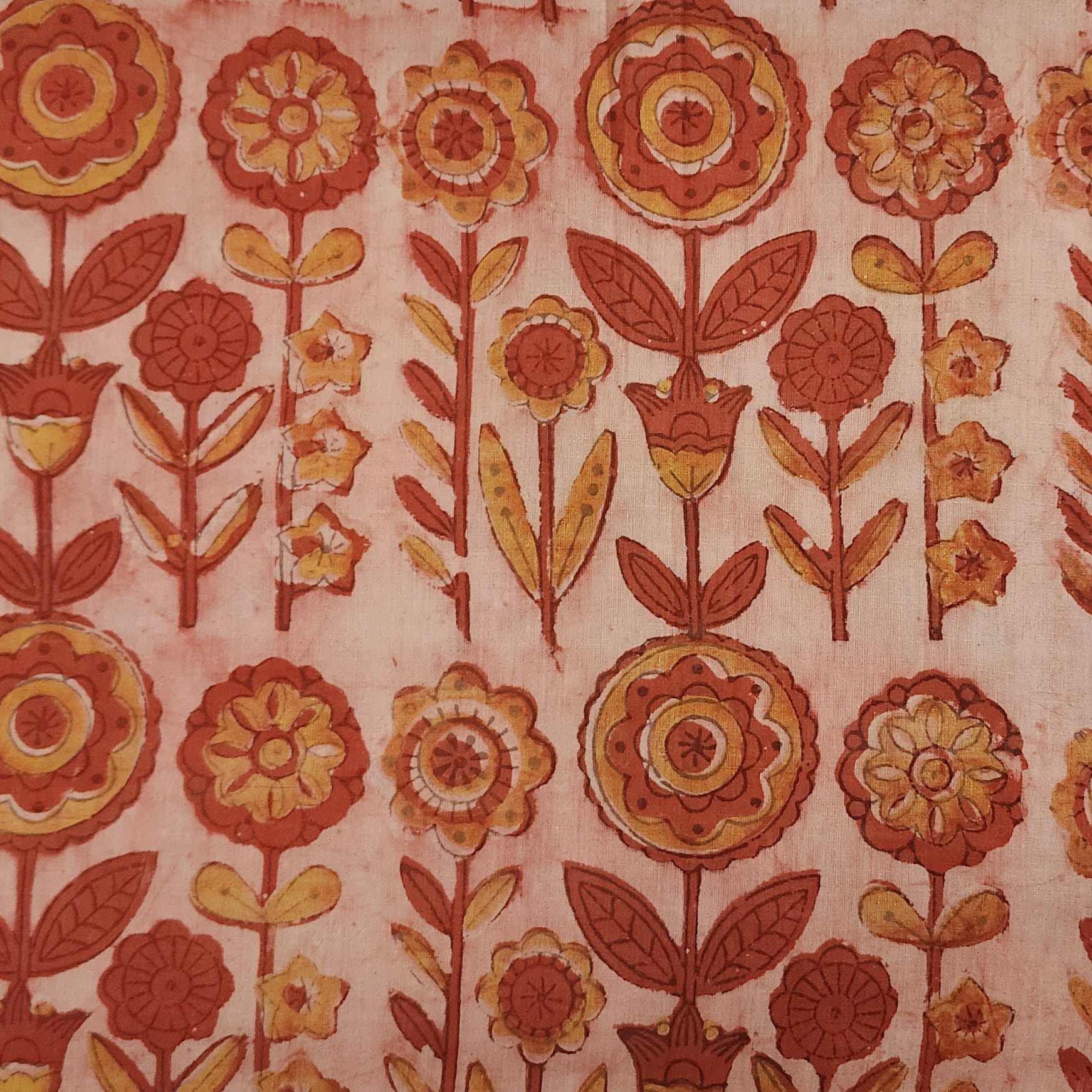 Pure Cotton Vanaspati Orange With Big Flower Motif Hand Block Print Fa ...