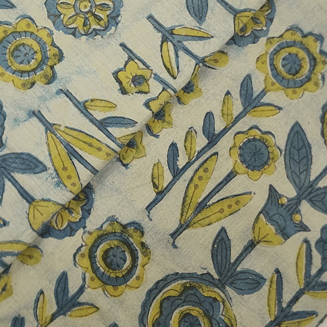 Pure Cotton Vanaspati Rust Blue With Big Flower Motif Hand Block Print ...