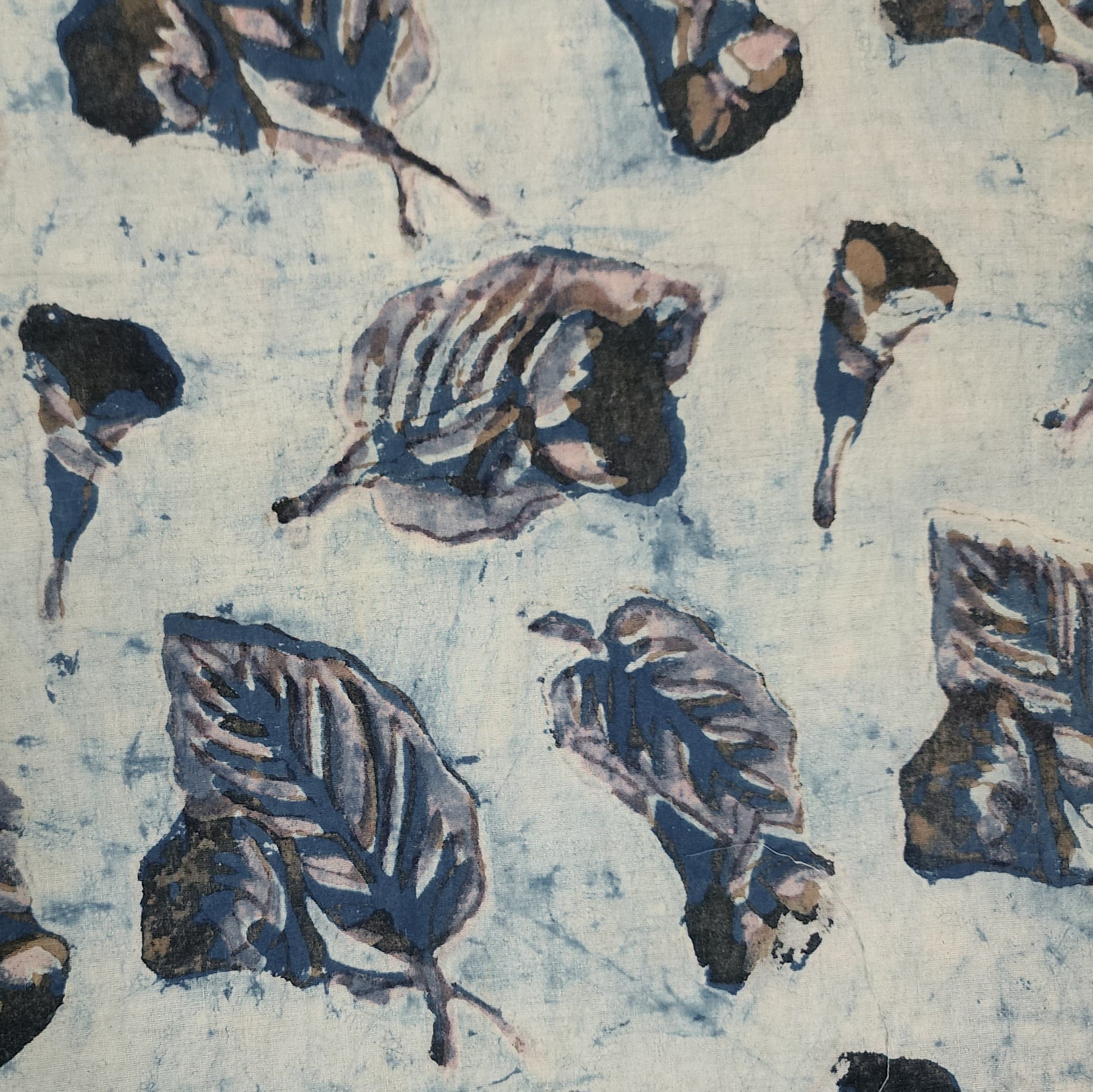 Pure Cotton Vanaspati Rust Blue With Big Leaves Hand Block Print Fabri ...